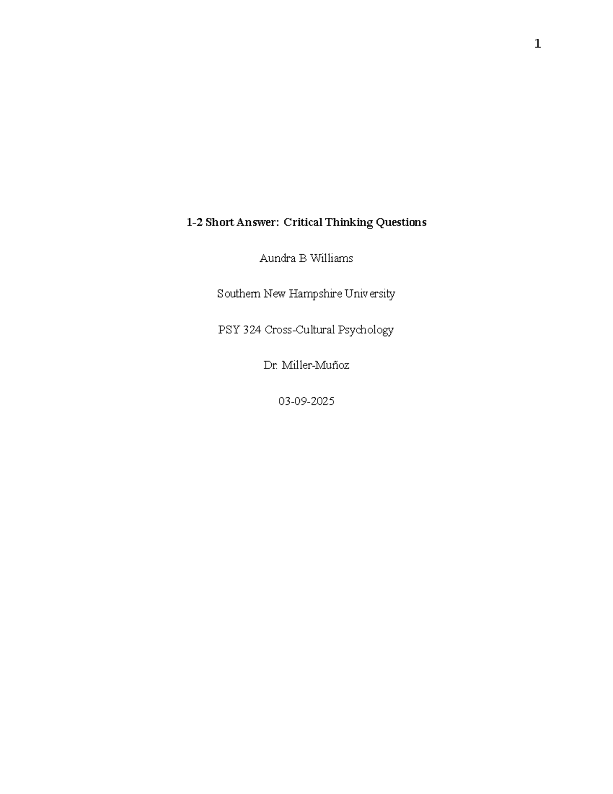 PSY324 Module 1 Critical Thinking - 1-2 Short Answer: Critical Thinking ...