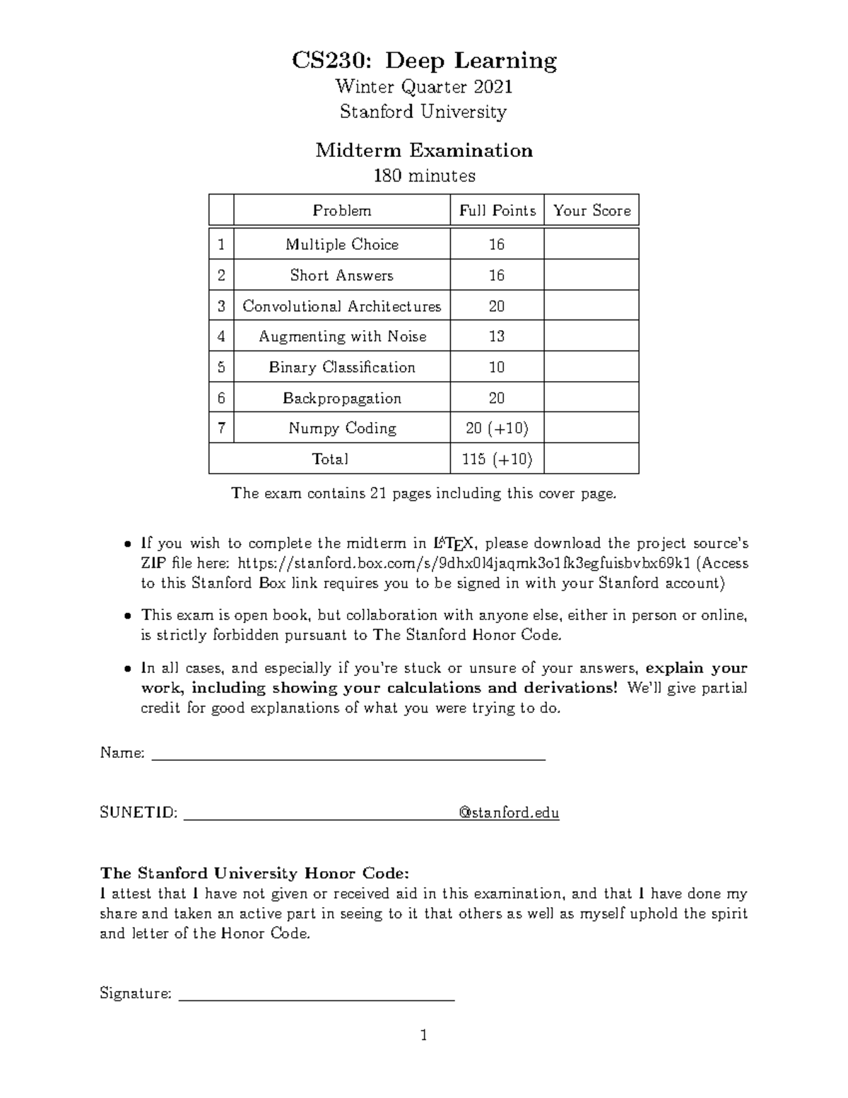 CS230: Deep Learning Winter 2021 Midterm Exam Questions and Solutions ...