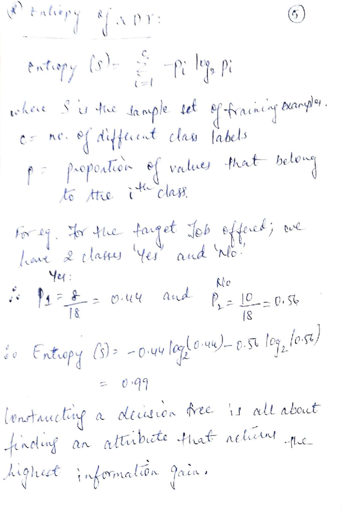 Decision Tree Example: Entropy and Information Gain Analysis - Studocu