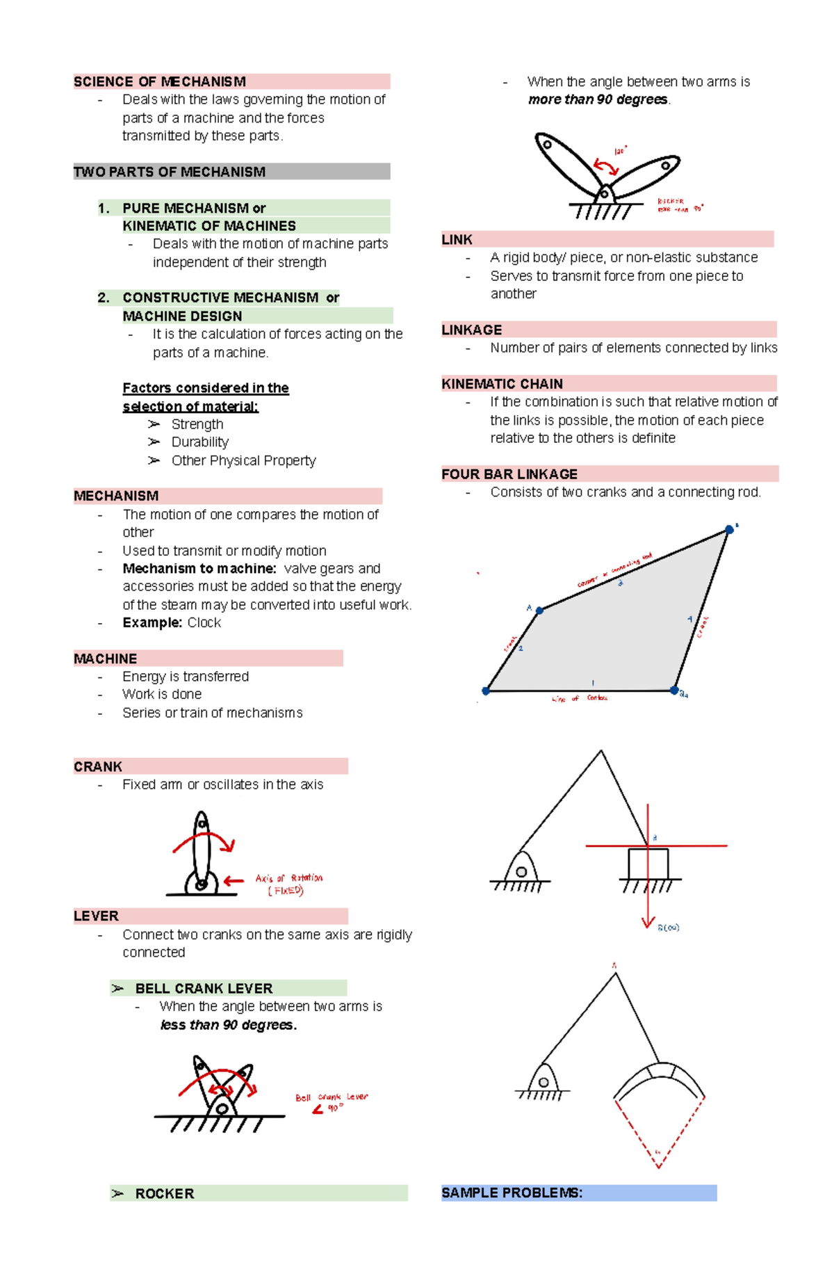 Notes: Machine Elem. Lec - SCIENCE OF MECHANISM......... ..... Deals ...
