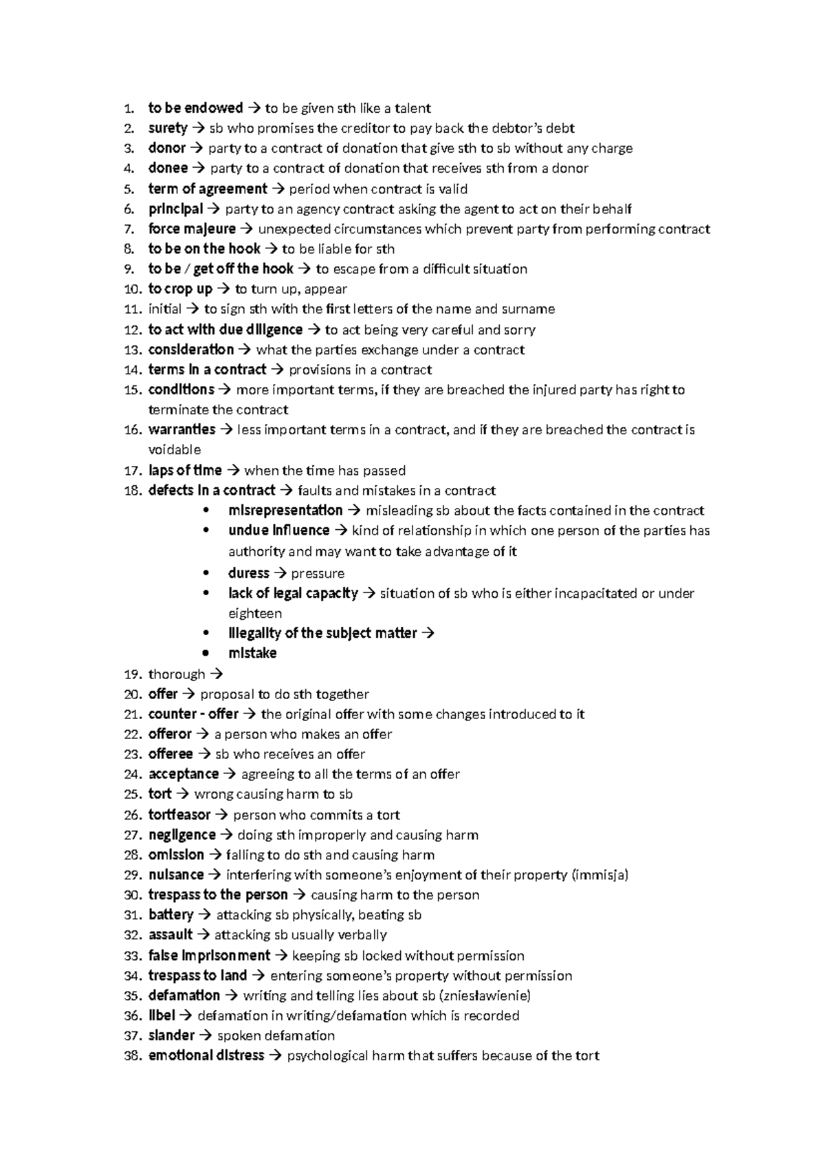 Vocabulary Unit 9-10: Key Legal Terms and Concepts - Studocu