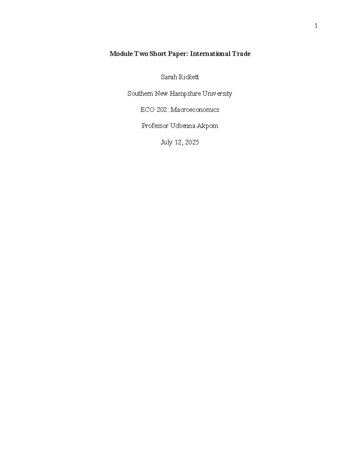 ECO 202: Module 2 Short Paper on International Trade Dynamics - Studocu