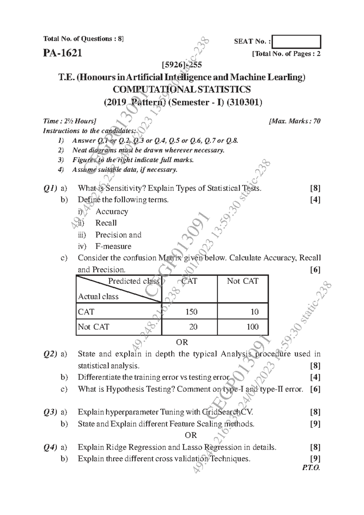 COMPUTATIONAL STATISTICS (310301) - T.E. AIML End Semester Exam Notes ...