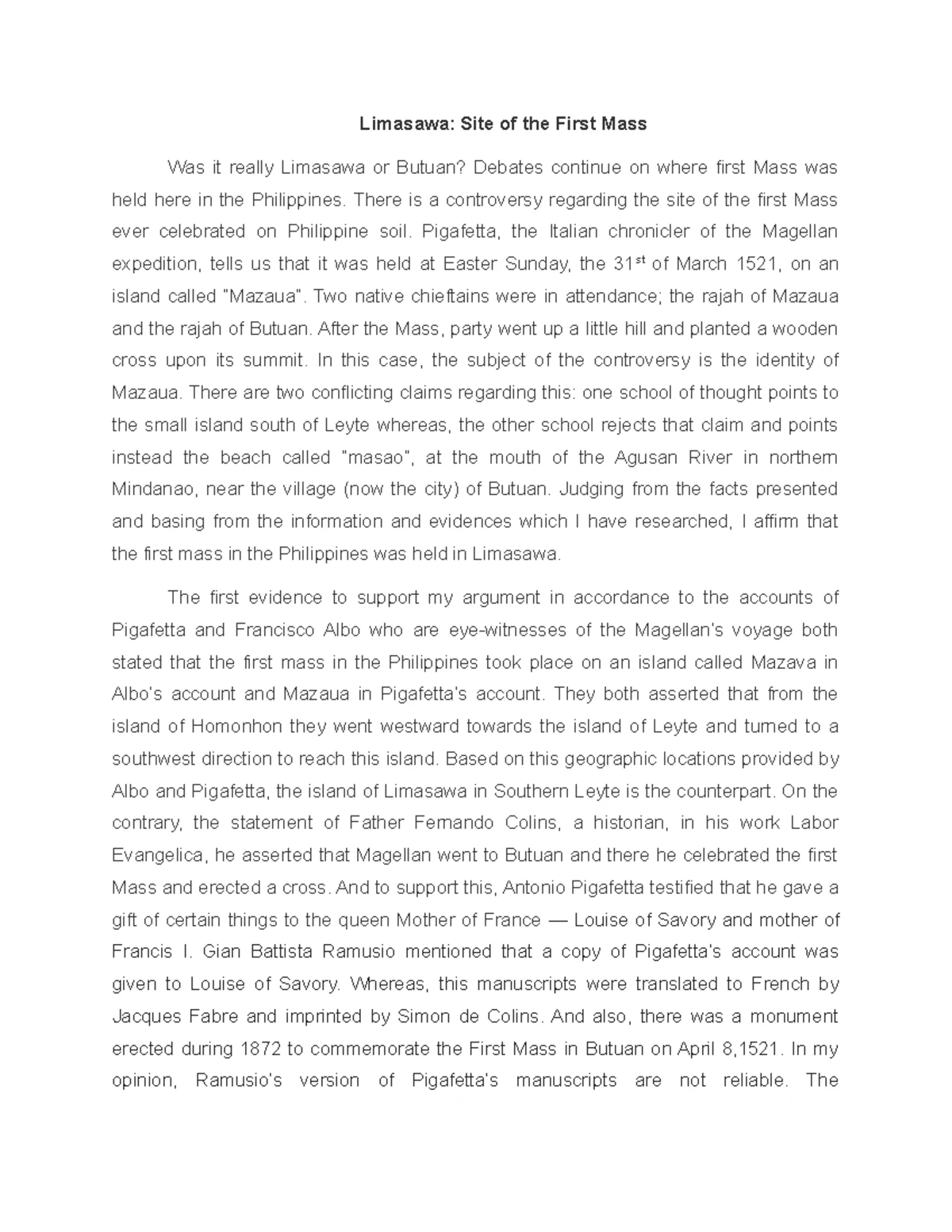 RPHreporting - The First Mass - TITLE: LIMASAWA OR BUTUAN? The First ...