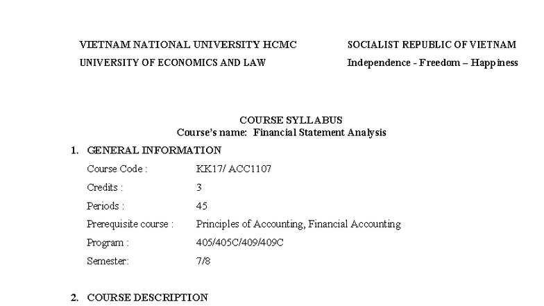 ACC1107 - Financial Statement Analysis Course Syllabus - Studocu