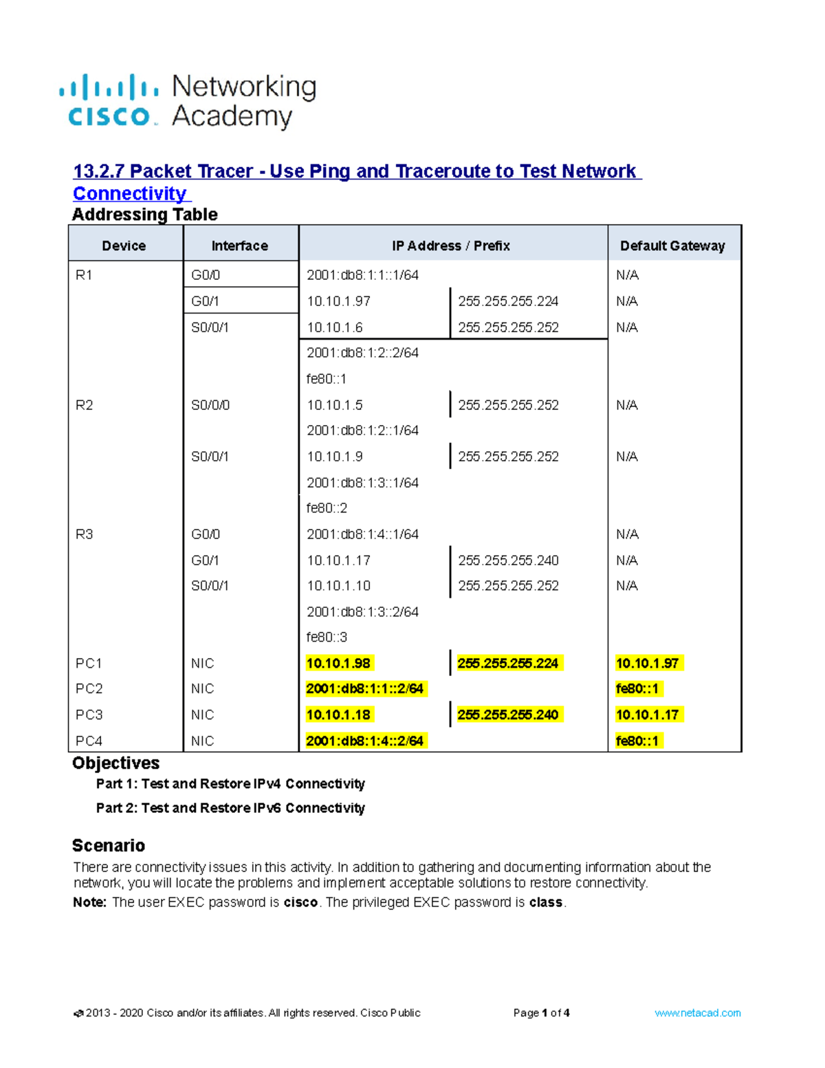 13.2.7 Packet Tracer - Testing Network Connectivity with Ping ...