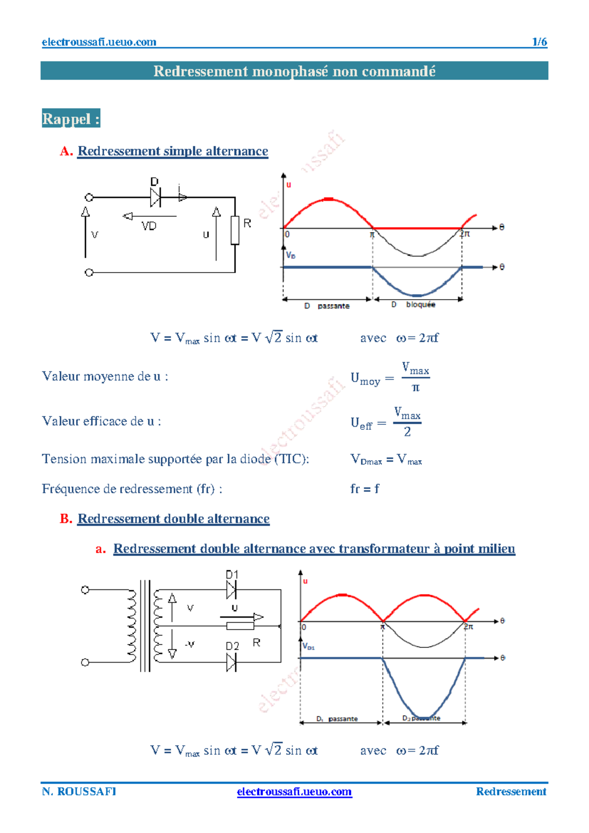 Redressement Monophasé et Double Alternance - Exercices Mécaniques ...