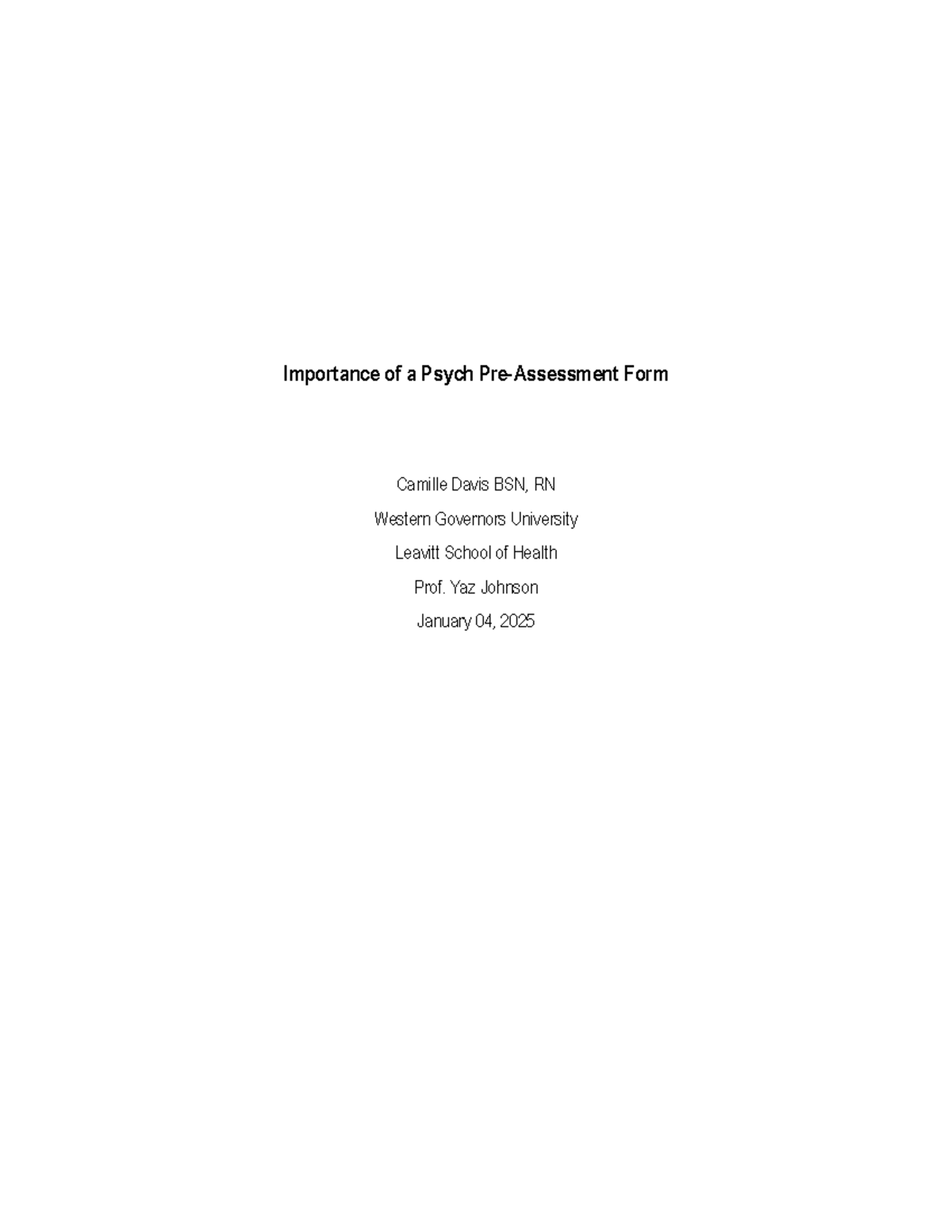 CDavis D156 HIP Paper - x1 attempt - Importance of a Psych Pre ...