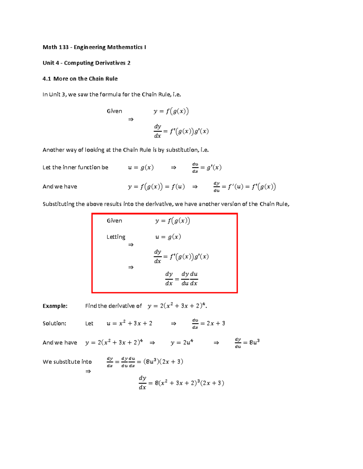 Math 133 - Unit 4 Computing Derivatives 2 - Math 133 - Engineering ...