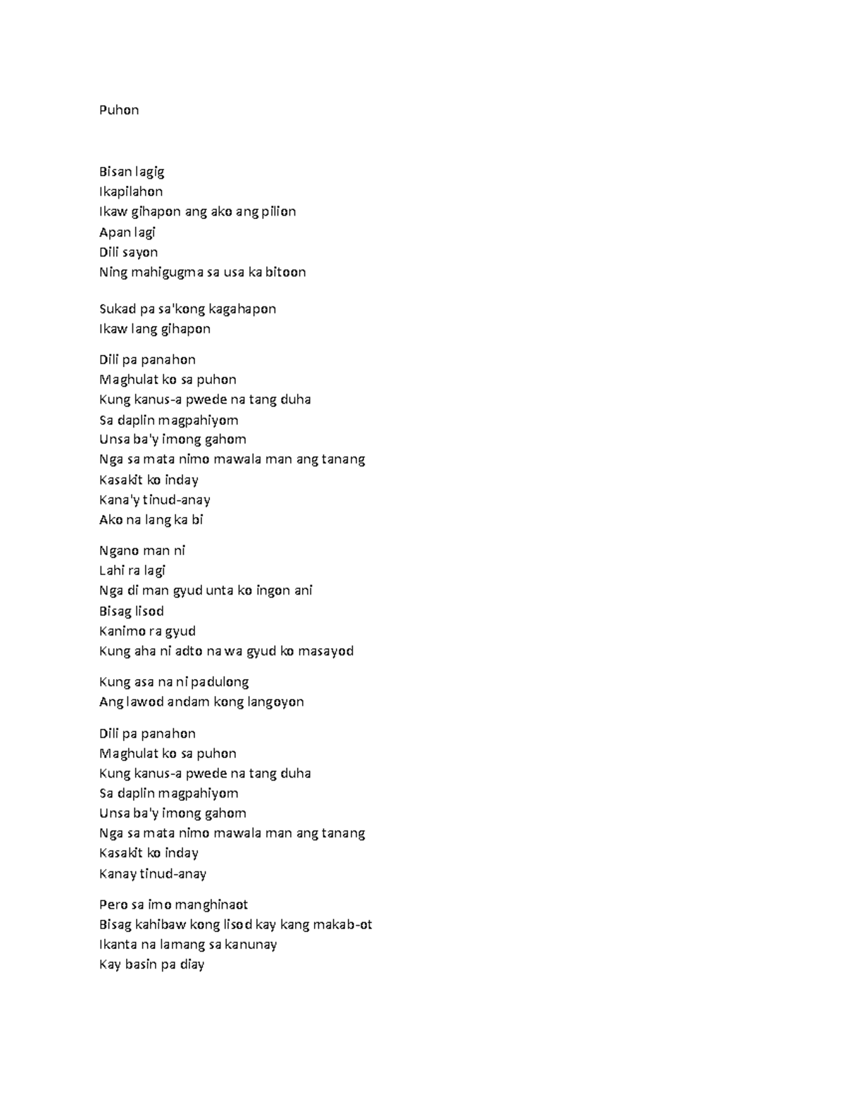 Puhon Lyrics Analysis - fnffj - Studocu