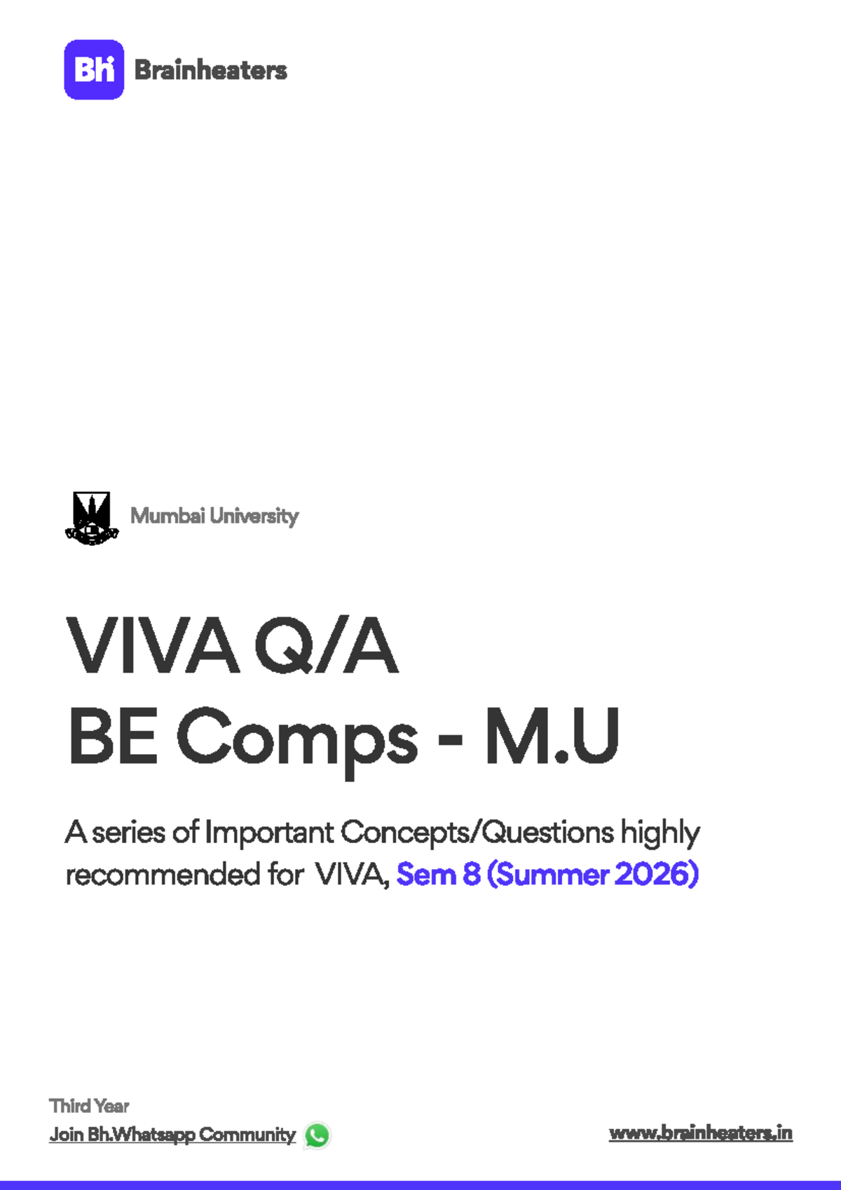 VIVA Questions for BE Comps Sem 8 (Summer 2026) - Mumbai University ...
