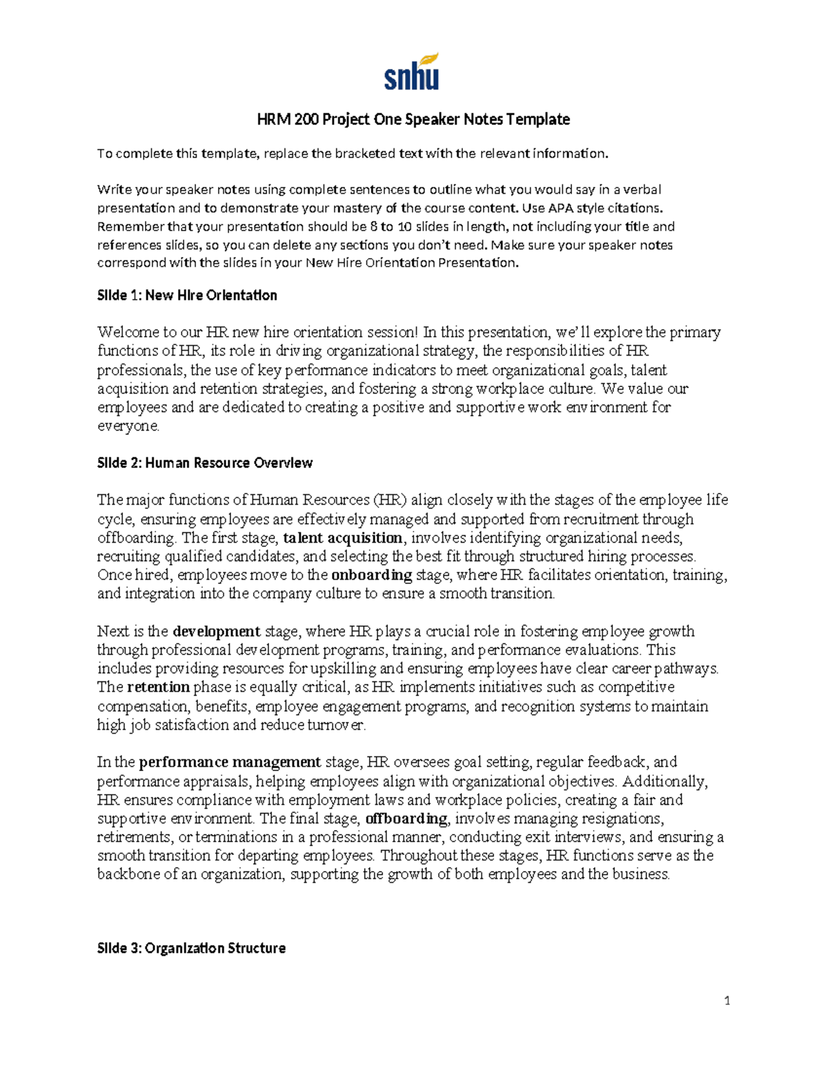 HRM-200 New Hire Orientation Presentation Speaker Notes Template - Studocu
