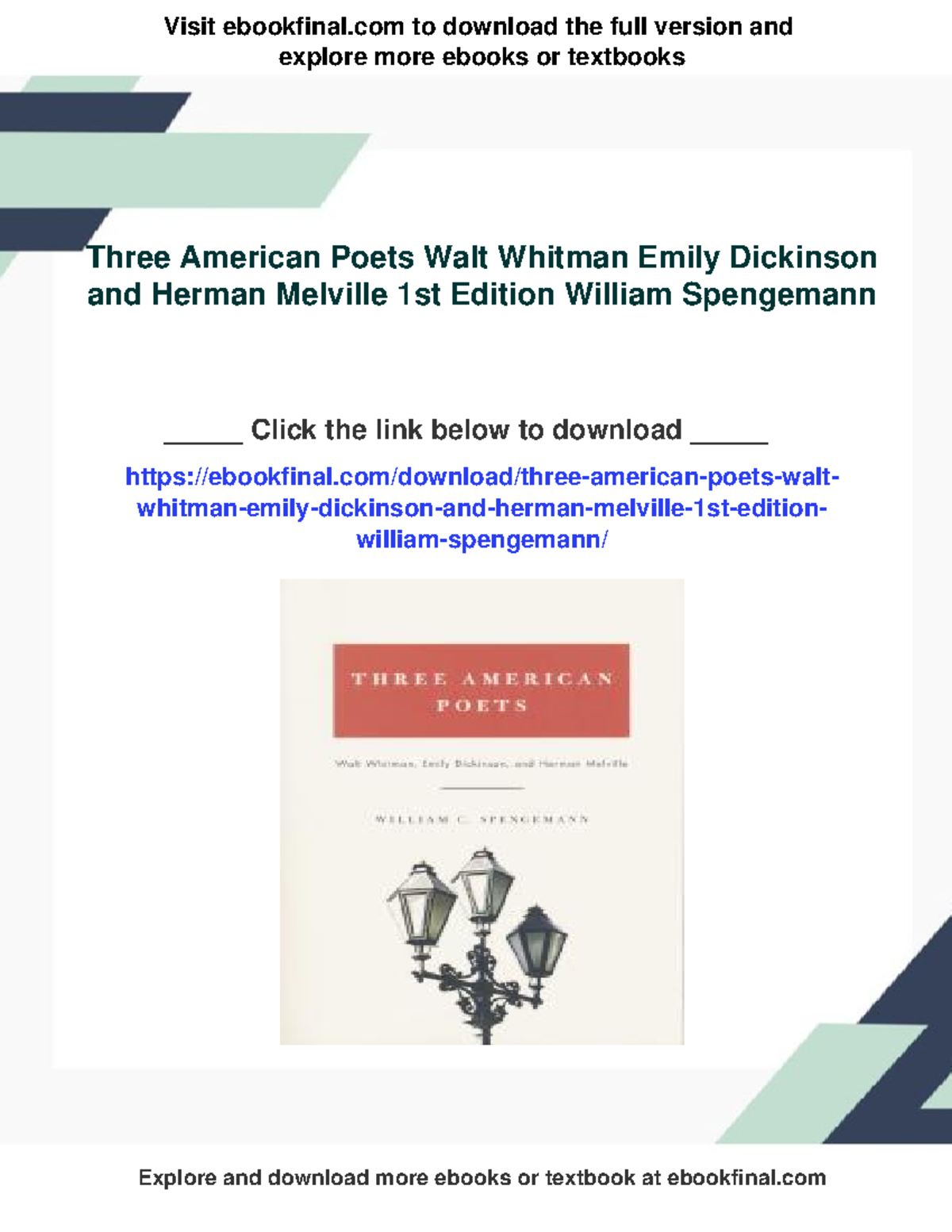 Three American Poets: Whitman, Dickinson, & Melville (1st Ed.) - Studocu