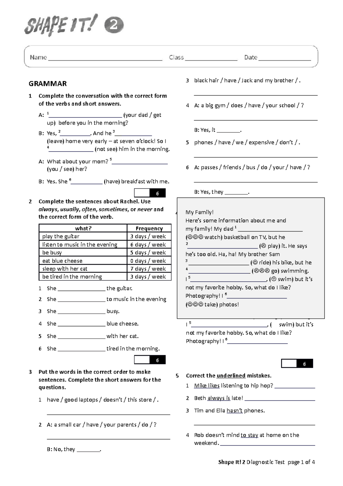 Diagnostic Test - Grammar and Vocabulary Practice - Studocu