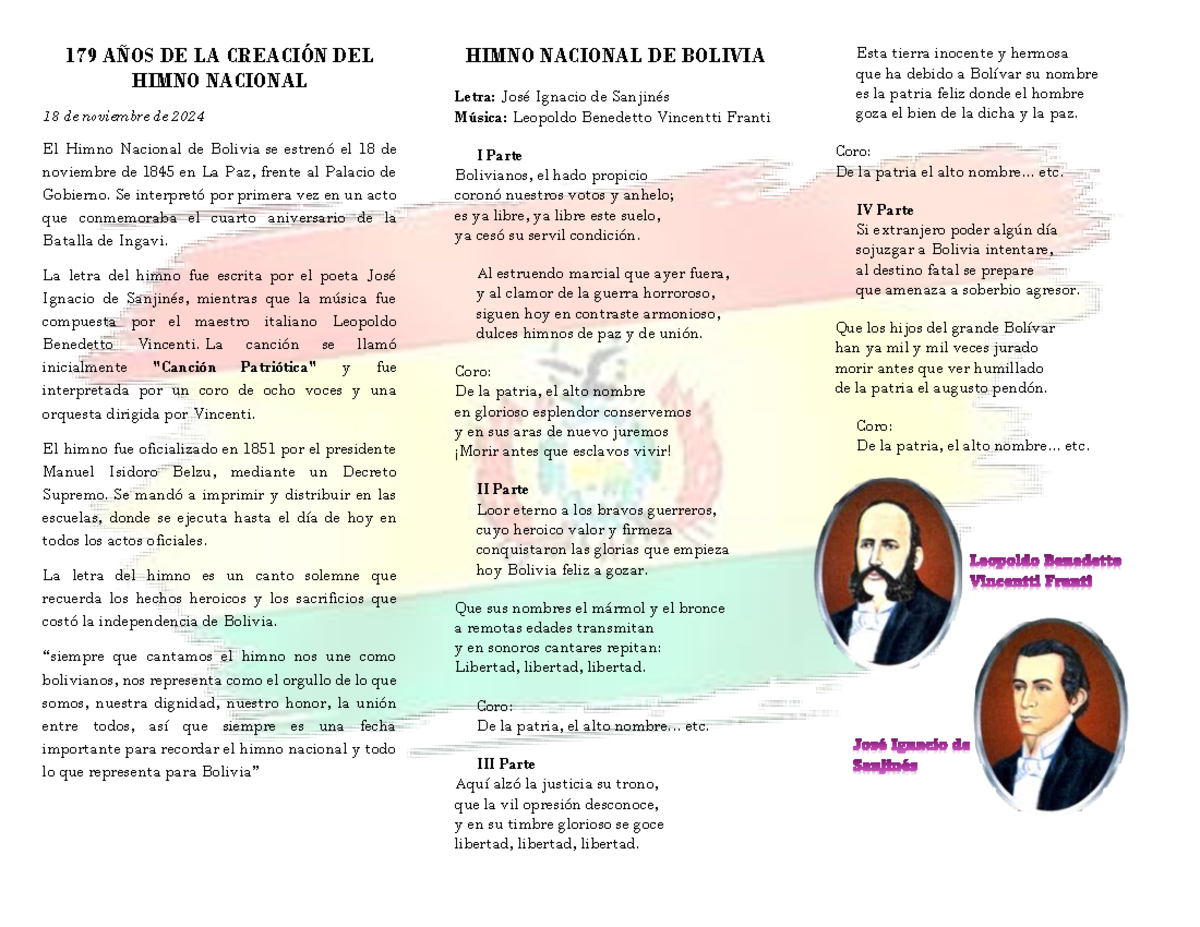Himno Nacional de Bolivia: Historia y Letra Completa - Studocu