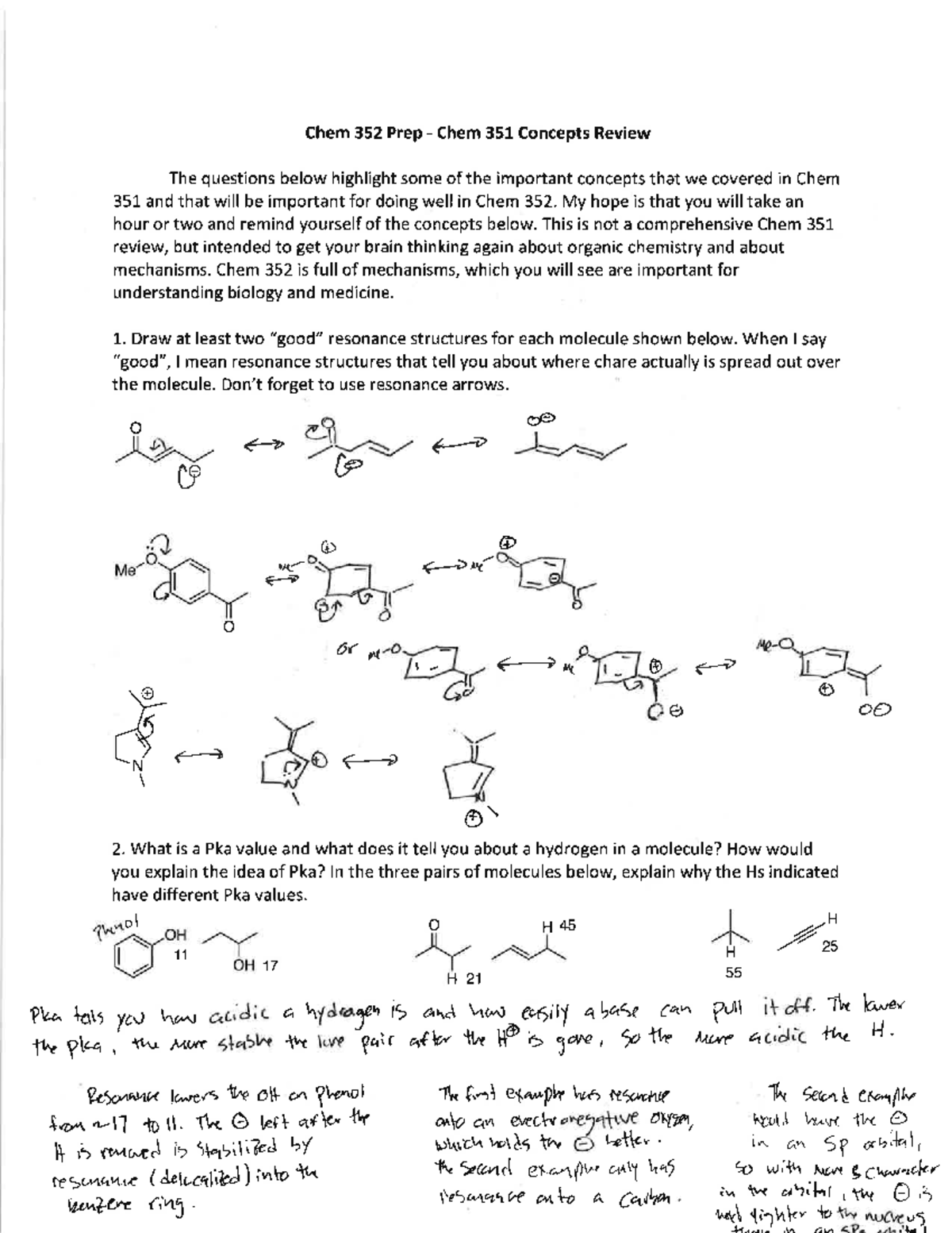 Chem 352 Final Exam Prep: Key Concepts from Chem 351 Review - Studocu