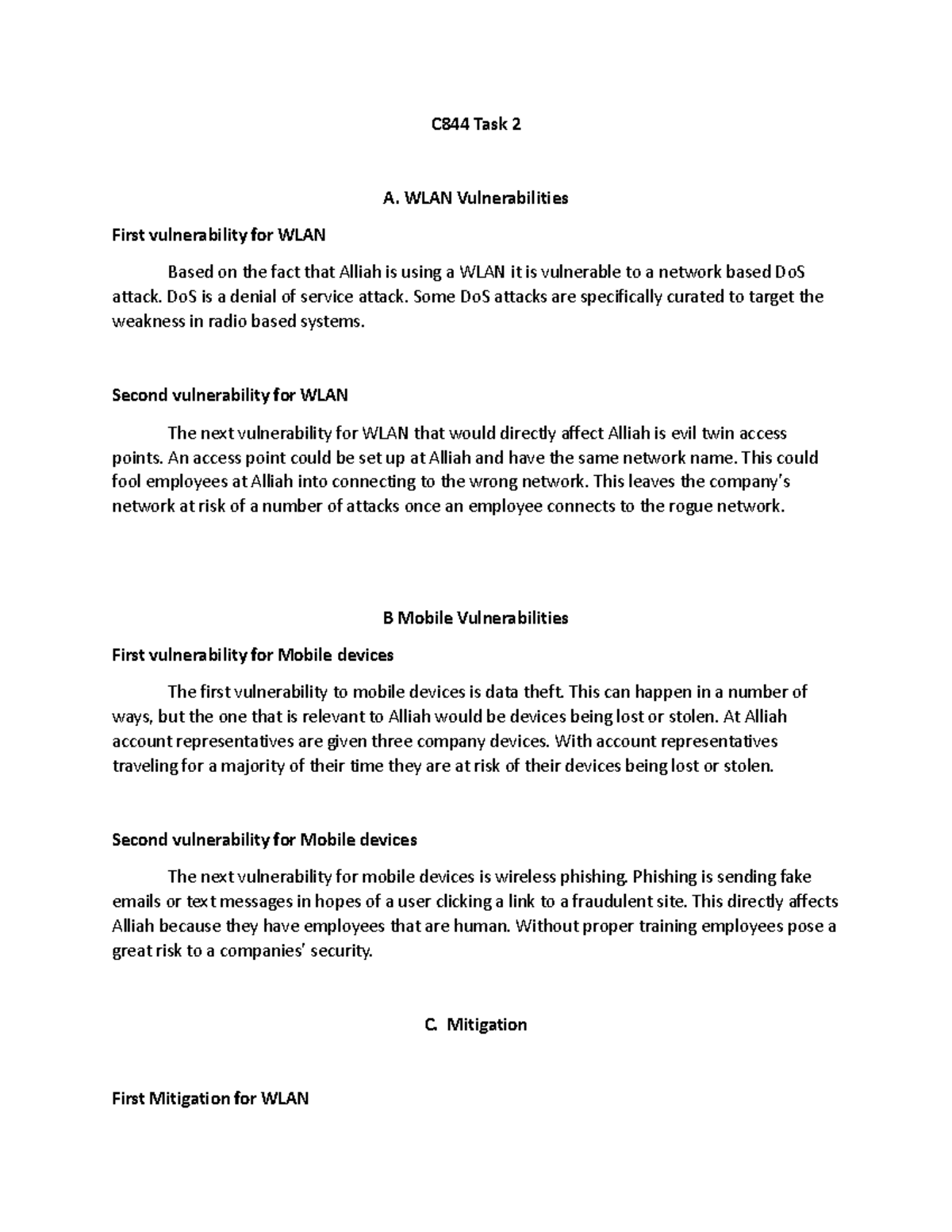 C844 Task 2 Emerging - C844 Task 2 A. WLAN Vulnerabilities First vulnerability for WLAN Based on ...