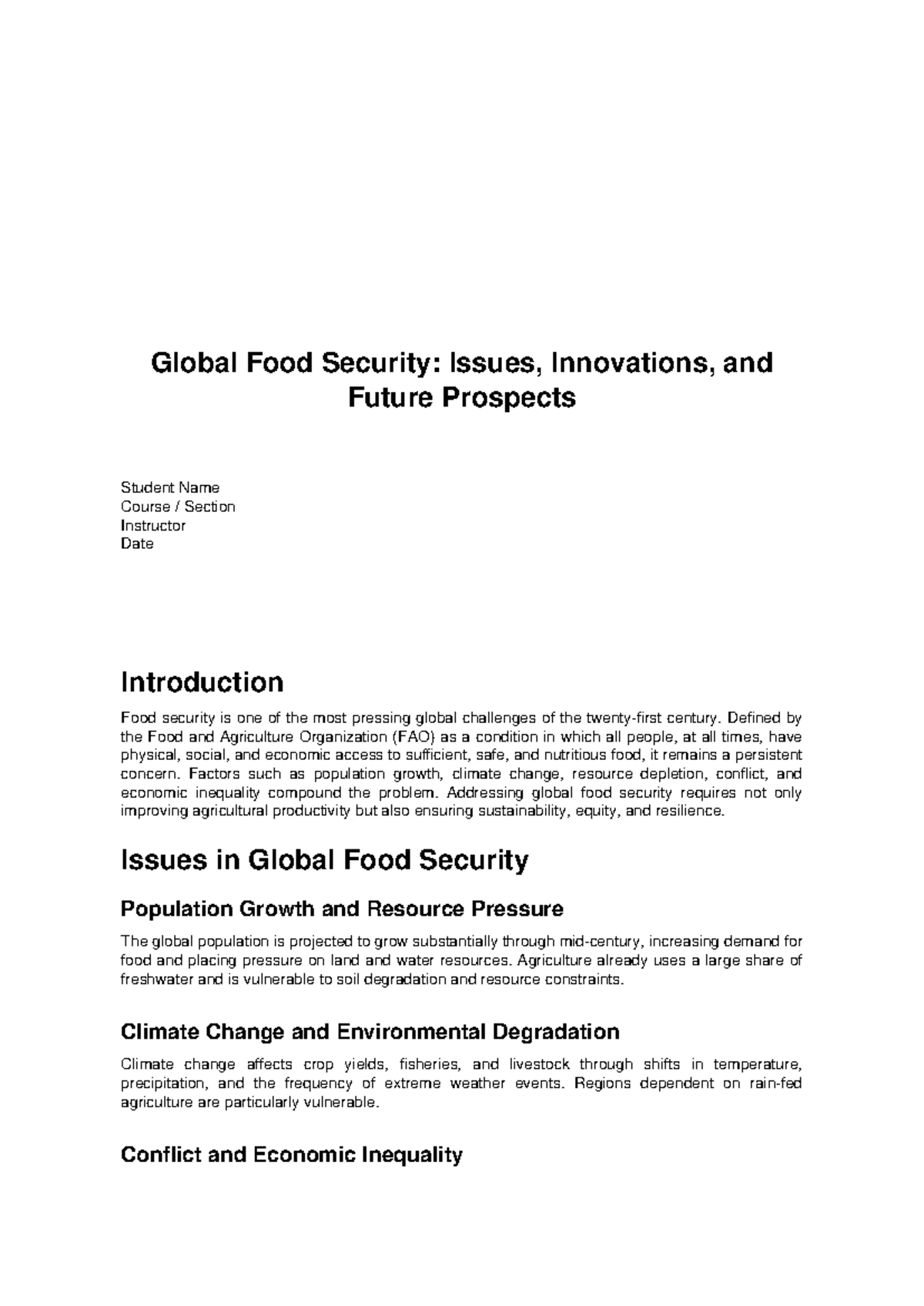 Global Food Security Issues & Innovations: A Comprehensive Study - Studocu