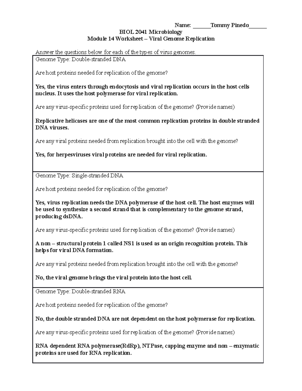 BIOL 2041 Module 14 Viral Genome Replication Worksheet Answers - Studocu