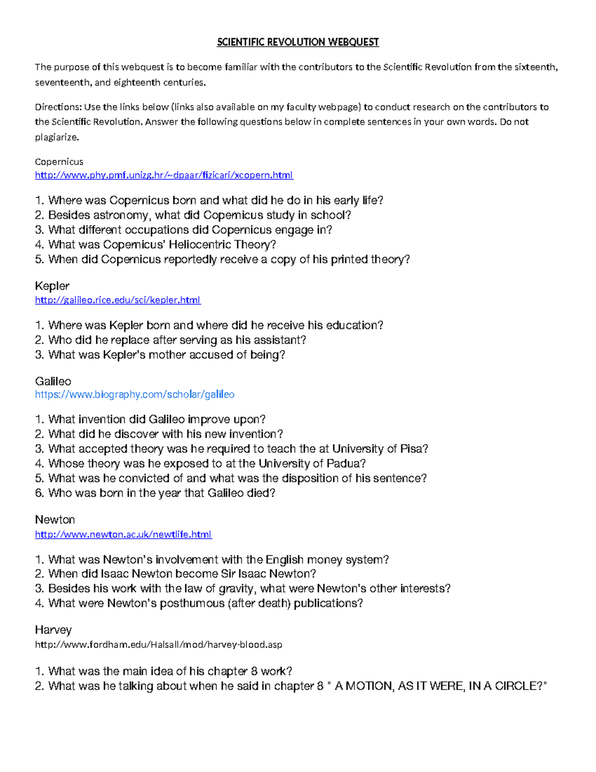 Scientific Revolution Webquest (HIS 101) - Contributors & Research ...