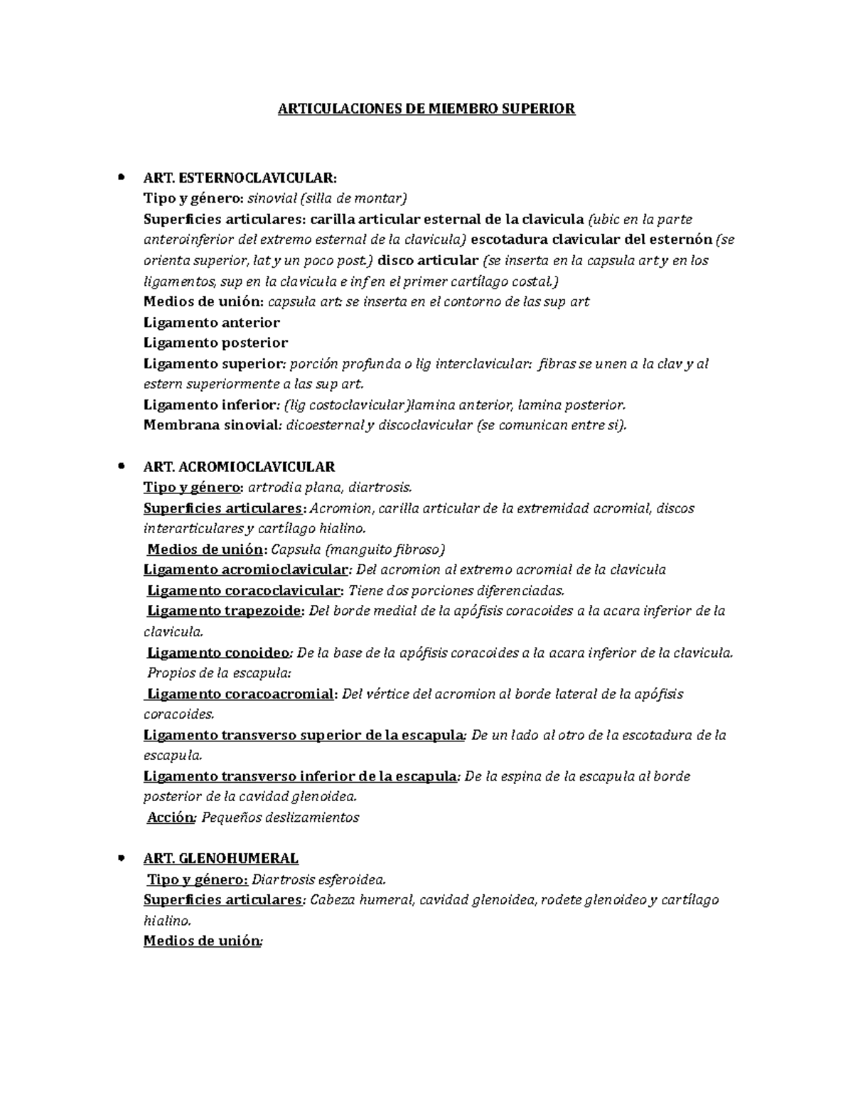 Articulaciones DE Miembro Superior resumido para aprender mejor ...