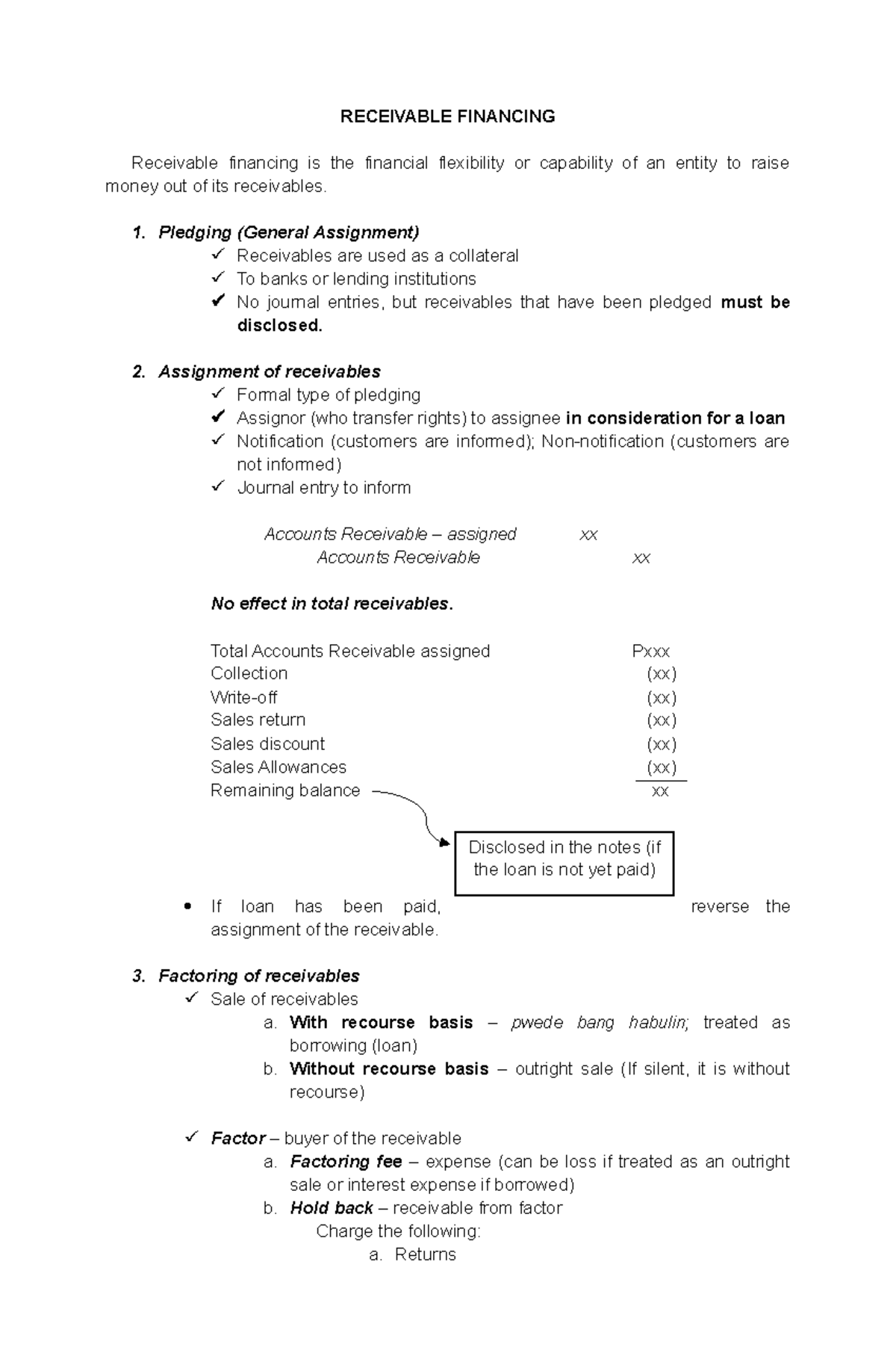 Receivable Financing Overview - Intermediate Accounting Notes - Studocu