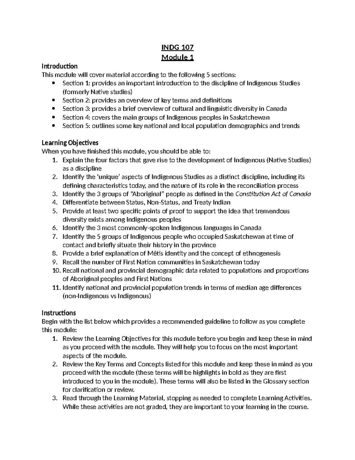 INDG 107 Module 1: Introduction to Indigenous Studies Concepts - Studocu