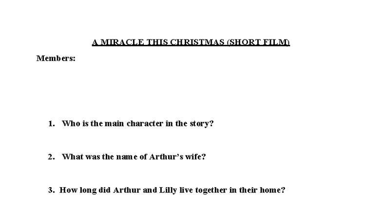 A MIRACLE THIS CHRISTMAS (SHORT FILM) - Key Questions & Insights - Studocu