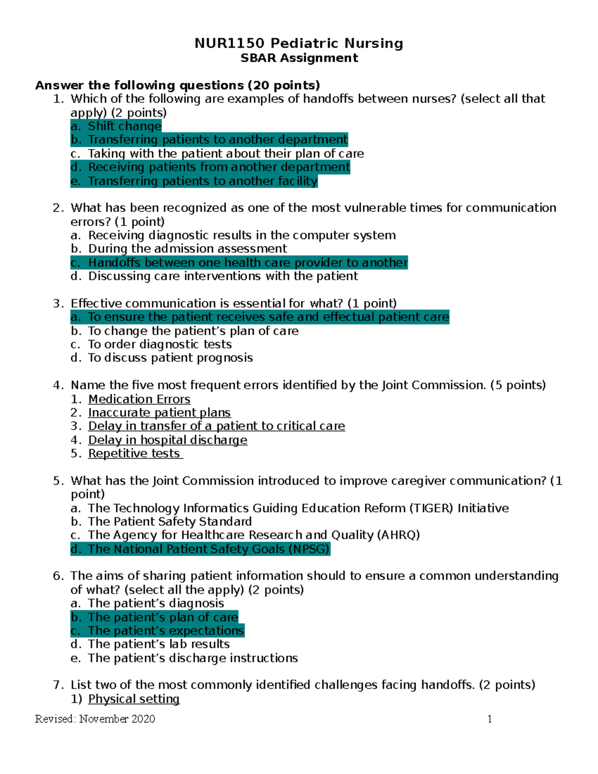Pediatrics SBAR Assignment - NUR1150 Pediatric Nursing SBAR Assignment ...