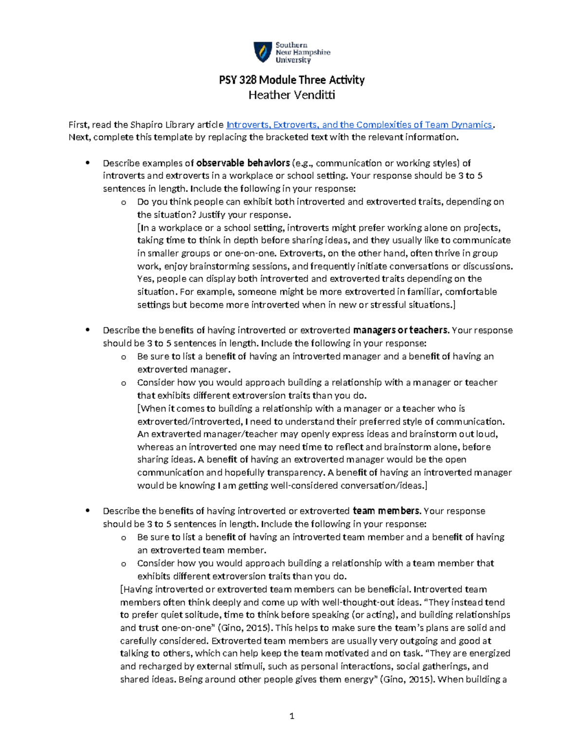 PSY 328 Module Three Activity HV - PSY 328 Module Three Activity ...