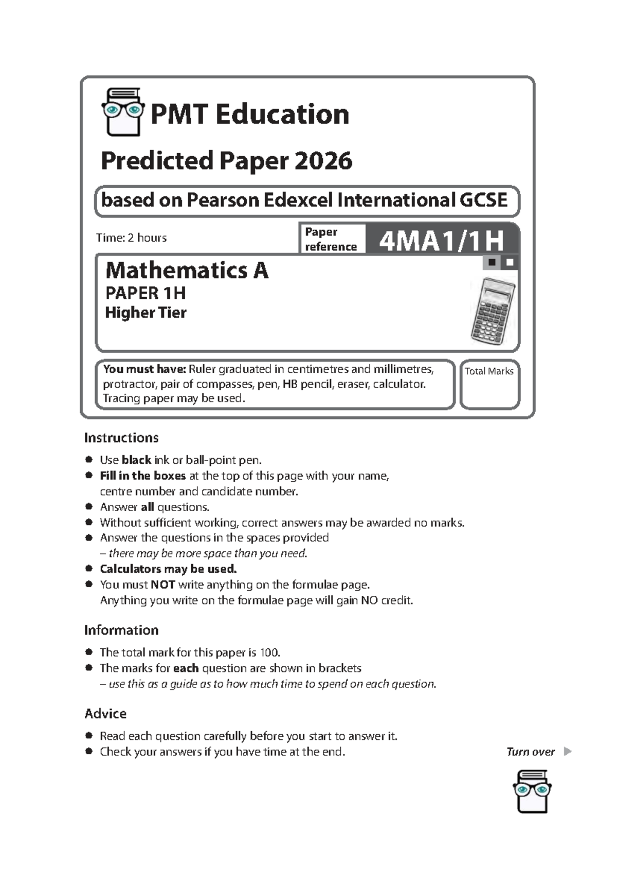 PMT Education Predicted Paper 202: International GCSE Maths A (Paper 1H ...