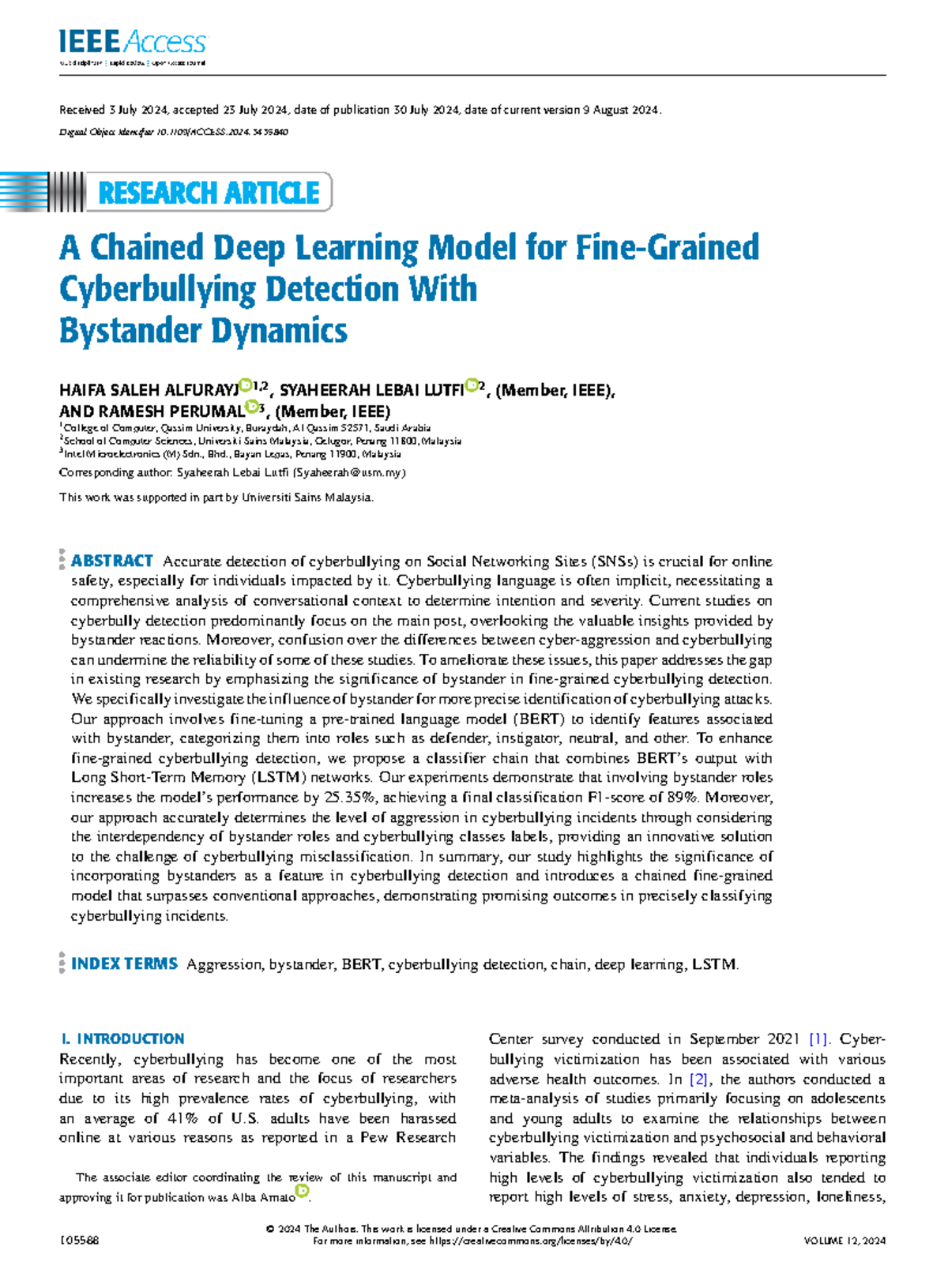 A Chained Deep Learning Model for Cyberbullying Detection (CS101) - Studocu