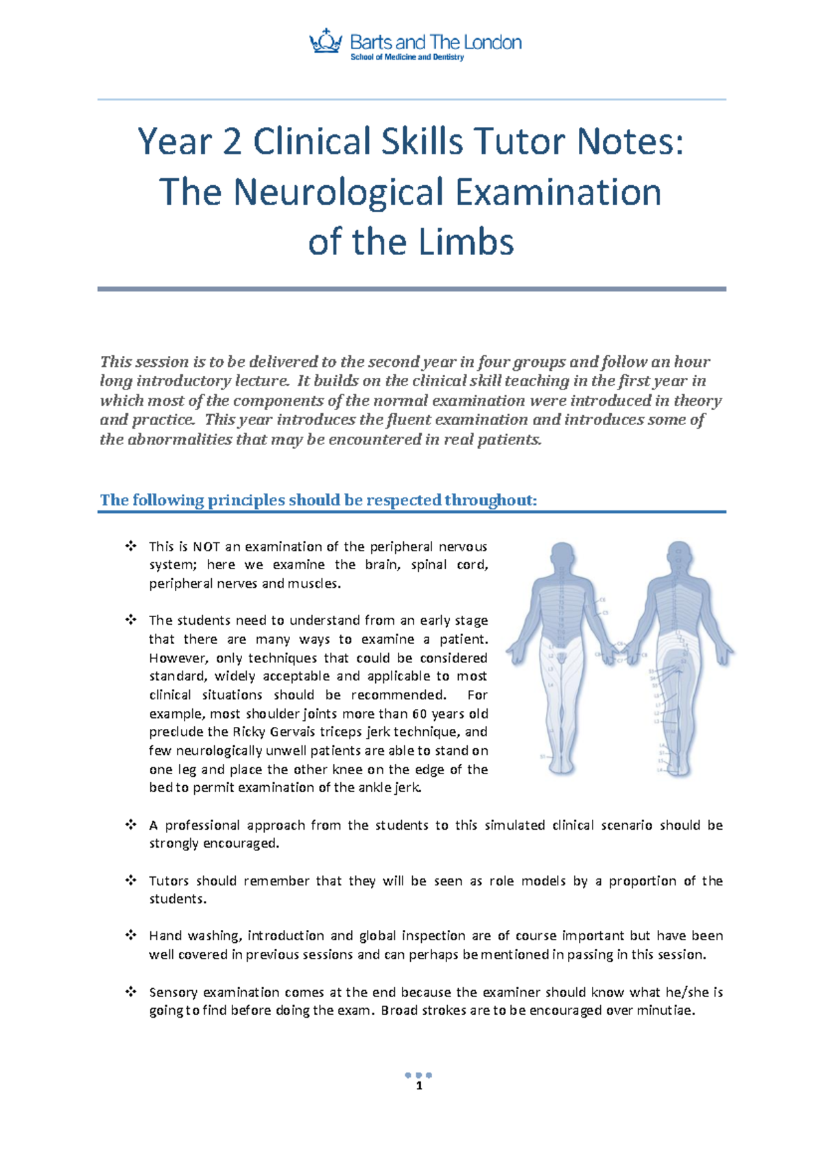 Neuro Limbs Year 2 2014 - OSCE - 1 Year 2 Clinical Skills Tutor Notes ...
