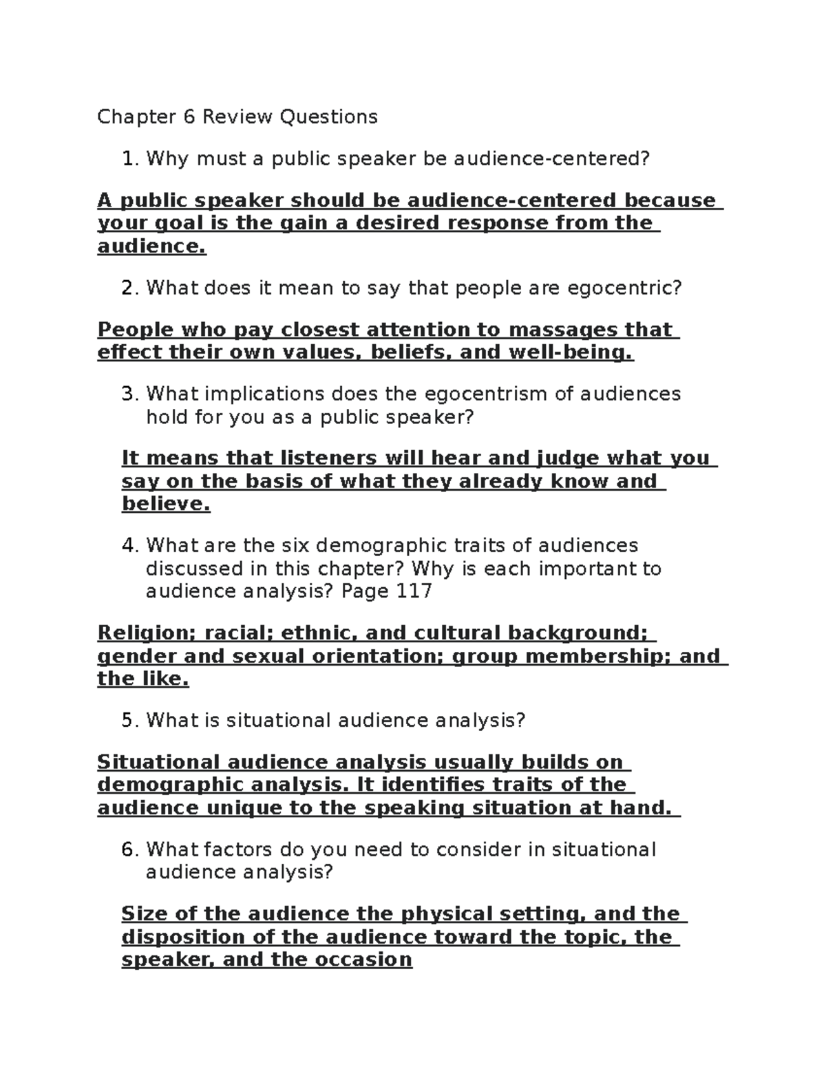 Chapter 6 Review Questions - Audience Analysis in Public Speaking - Studocu