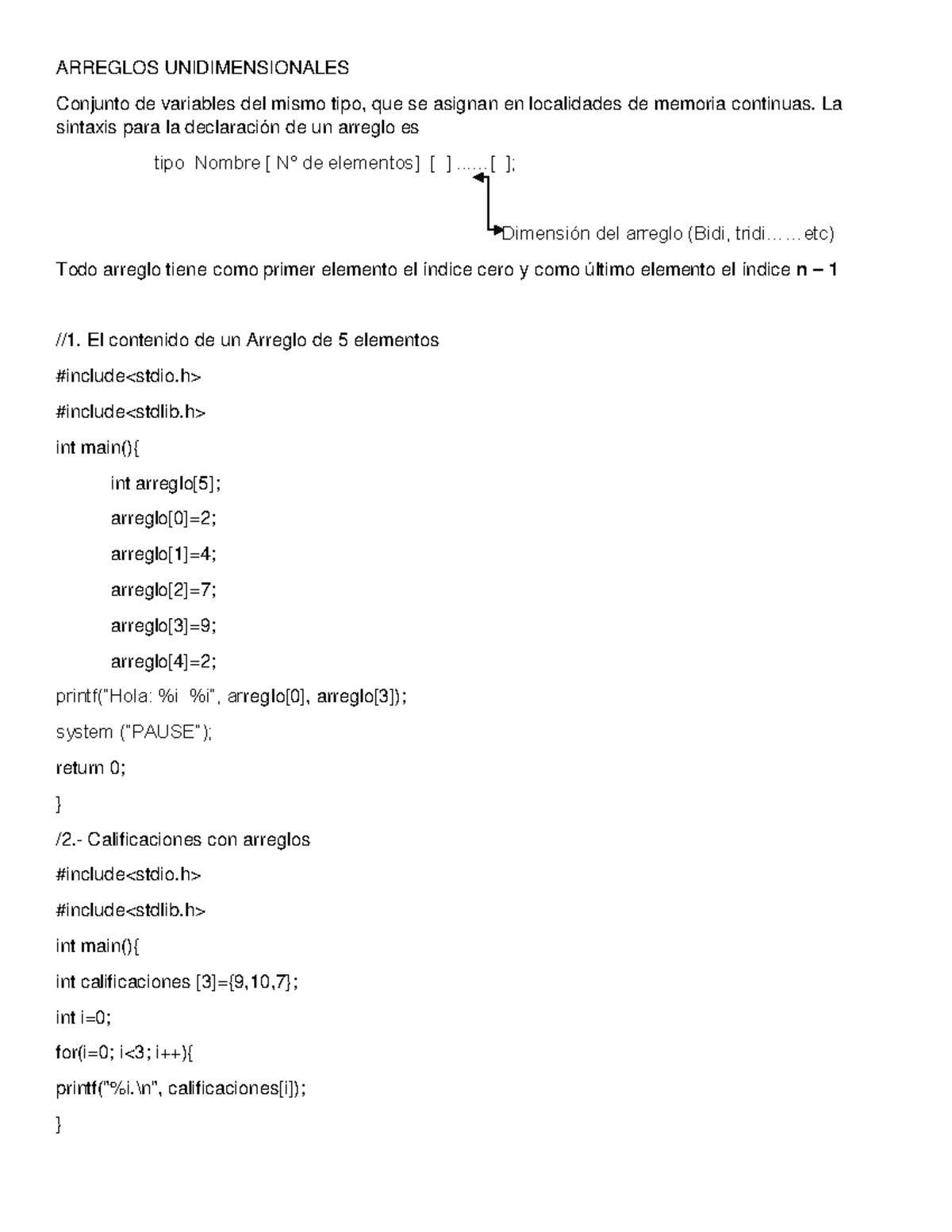 Arreglos unidimensionales: conceptos y ejemplos prácticos - Studocu