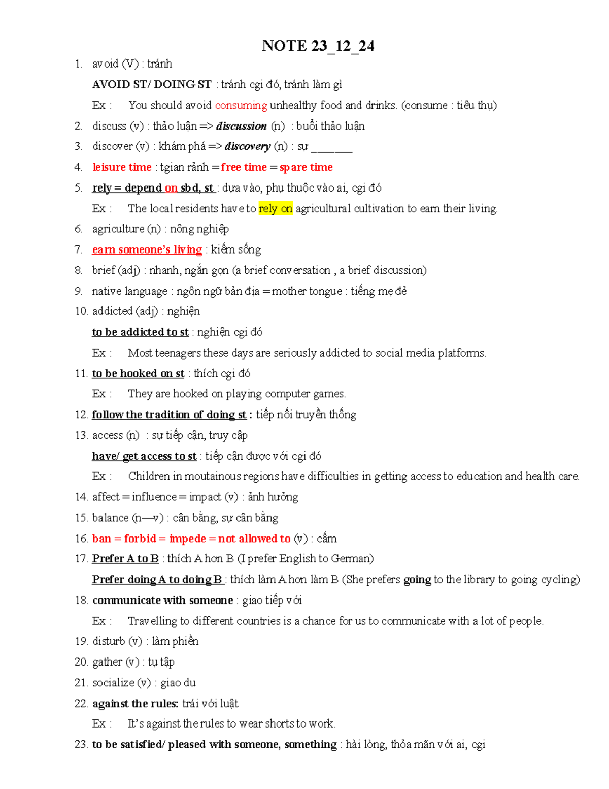 Vocabulary Notes 23_12_24: Key Terms and Examples - Studocu