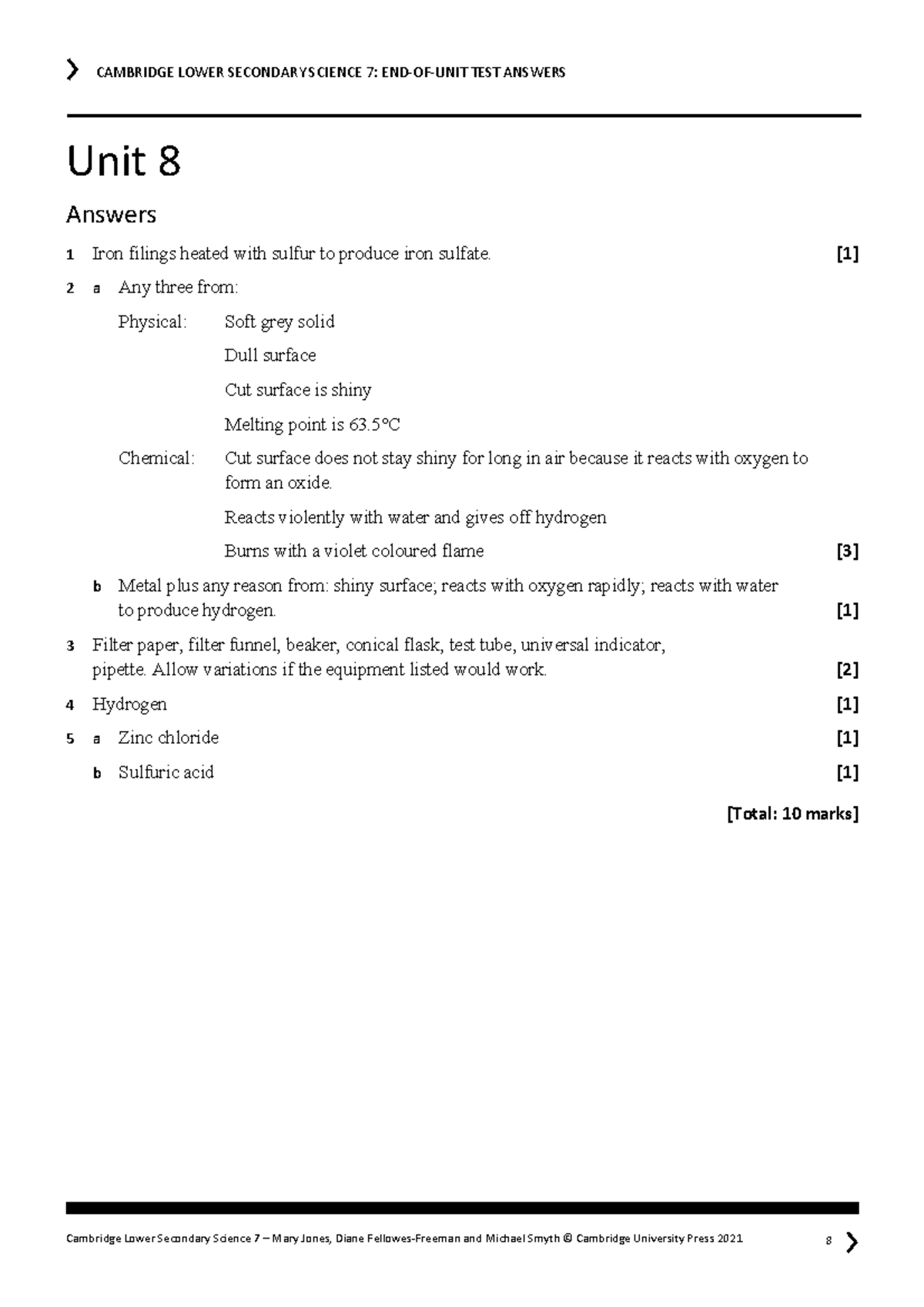 CAMBRIDGE LOWER SECONDARY SCIENCE 7: UNIT 8 TEST ANSWERS - Studocu
