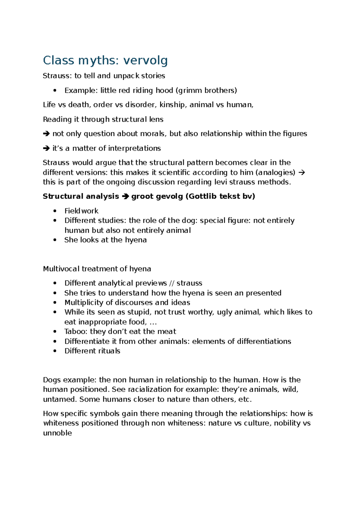 Class myths - lesnotities - Class myths: vervolg Strauss: to tell and ...