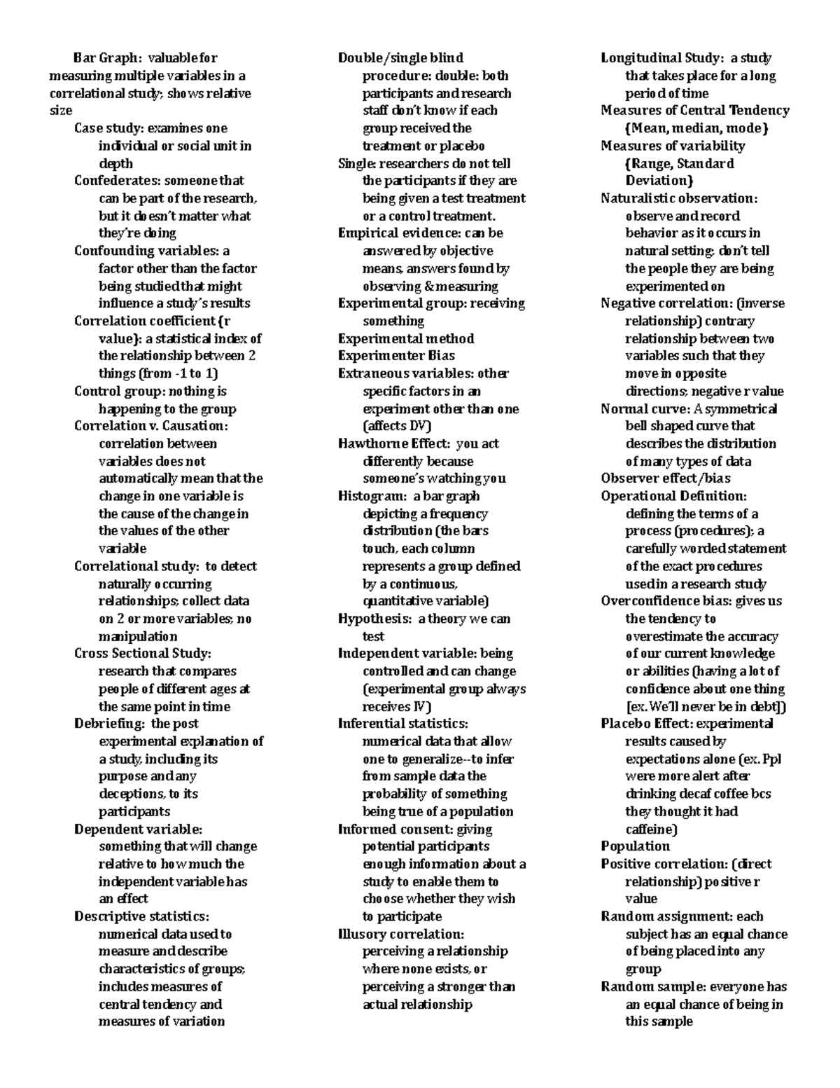 AP Psych Unit 2 Final Exam Study Guide: Research Methods & Statistics ...