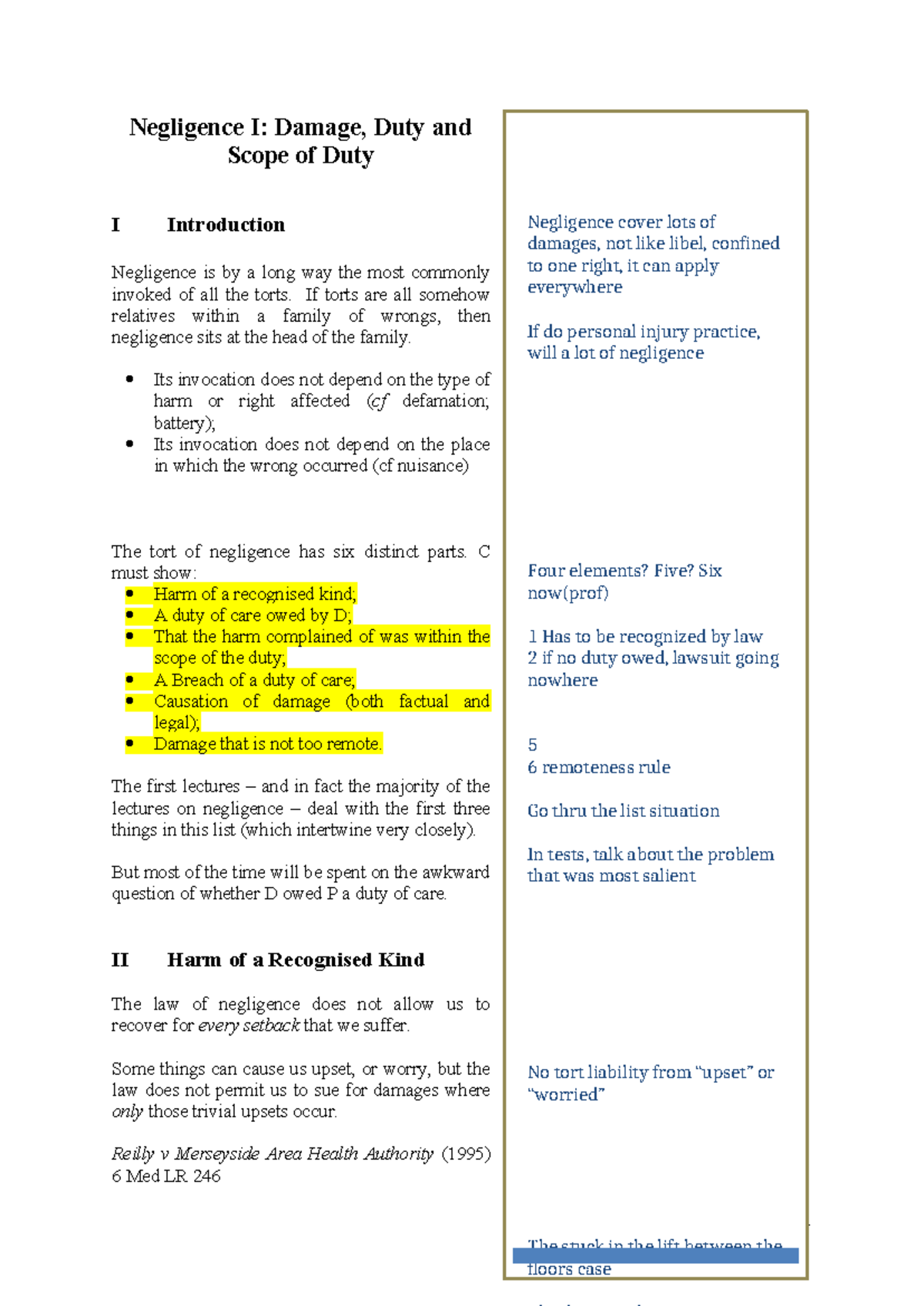 Negligence Duty and Key Issues: A Comprehensive Overview - Studocu