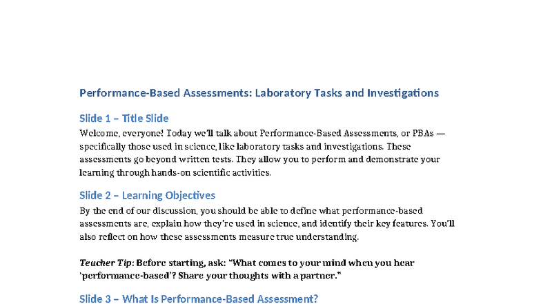 Performance-Based Assessments (PBAs): Lab Tasks & Investigations - Studocu