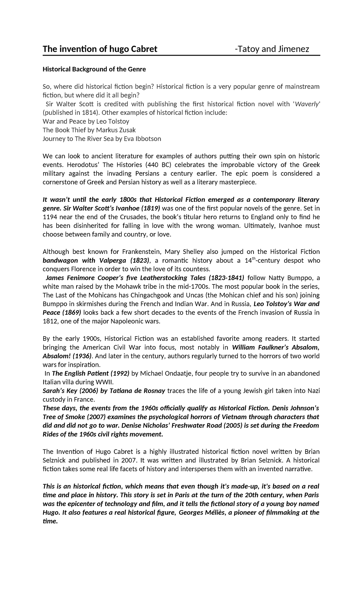 Historical Fiction: The Invention of Hugo Cabret and Its Genre Origins ...