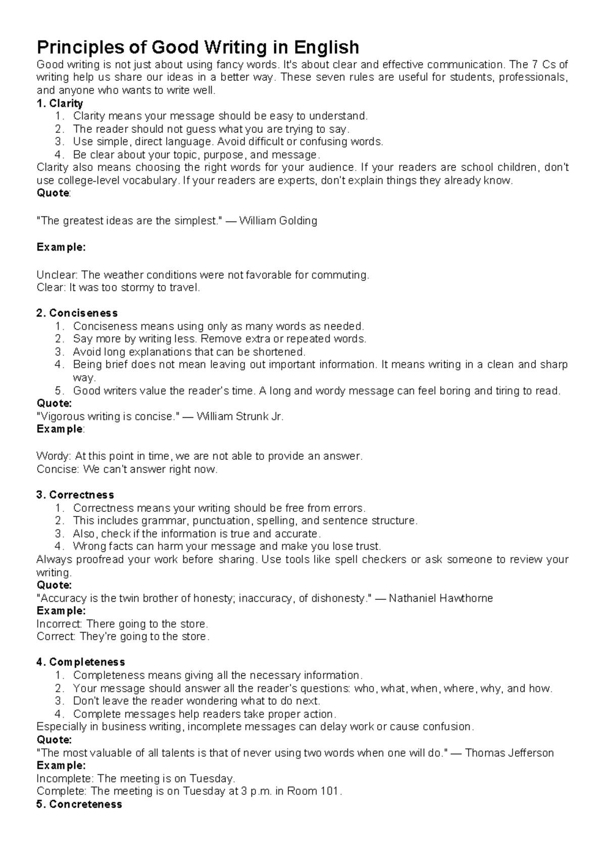 Principles of Effective Writing: The 7 Cs Explained in English - Studocu