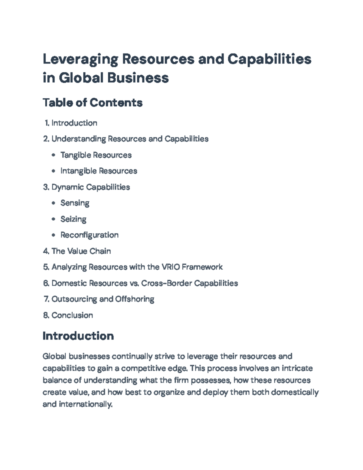 Leveraging Resources and Capabilities in Global Business: An Analysis ...
