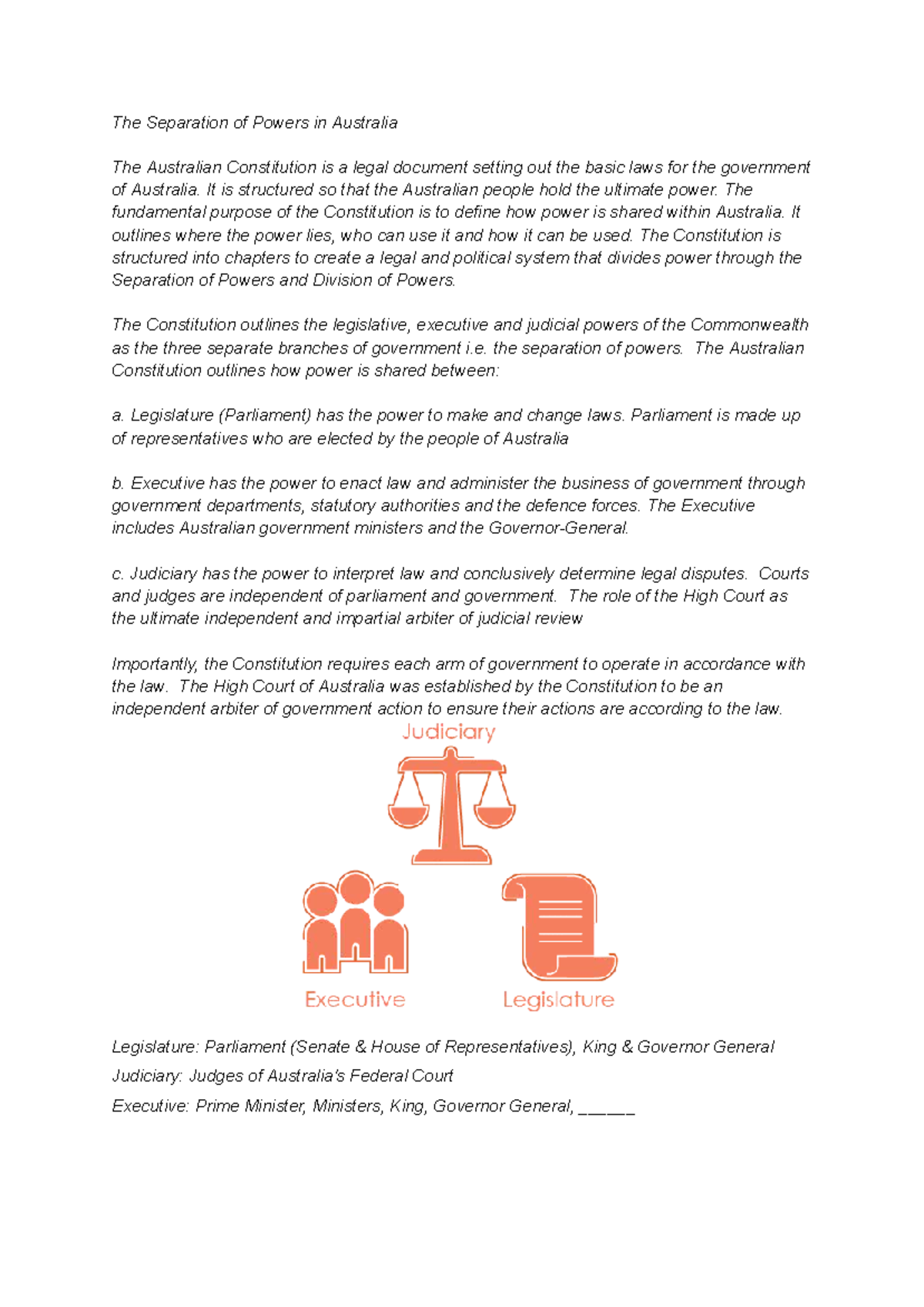 Separation of Powers in the Australian Constitution: A Legal Overview ...