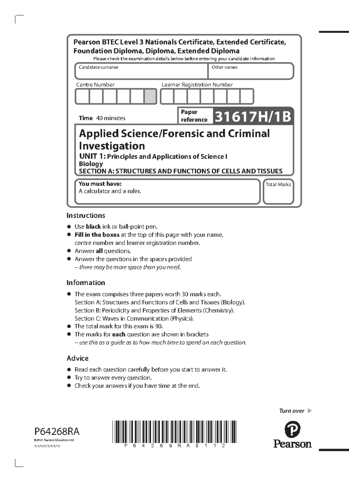 Biology Jan 2022 - Applied Science Unit 1 Exam Details - Studocu