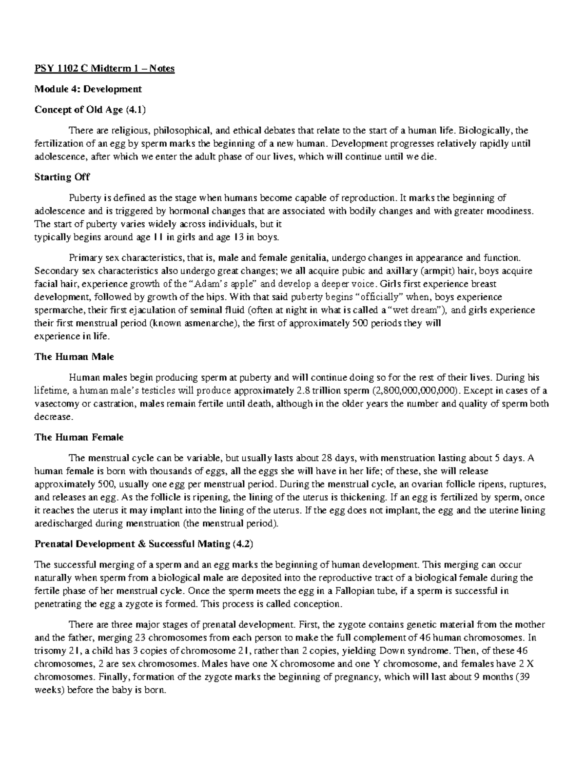 PSY 1102 C Midterm 1 Study Notes on Human Development Concepts - Studocu