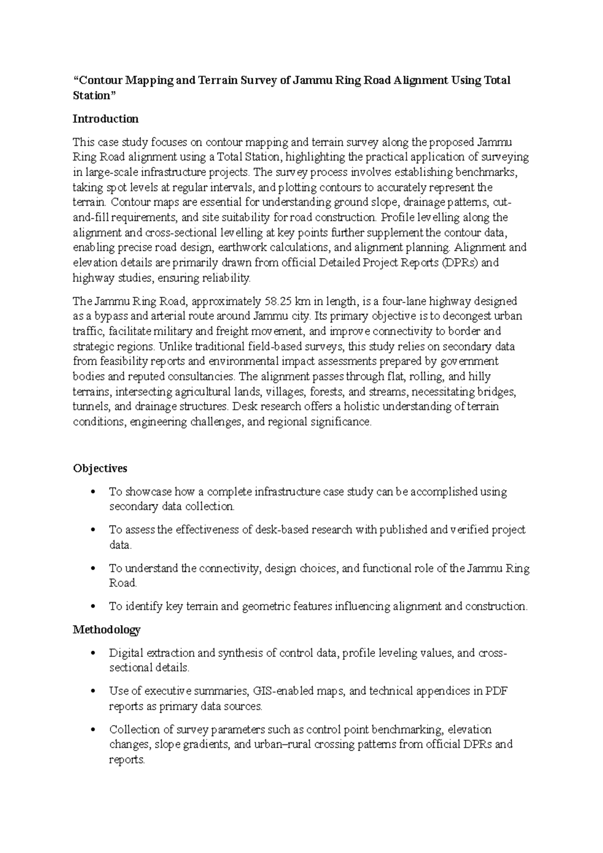 Contour Mapping & Terrain Survey of Jammu Ring Road (Case Study) - Studocu