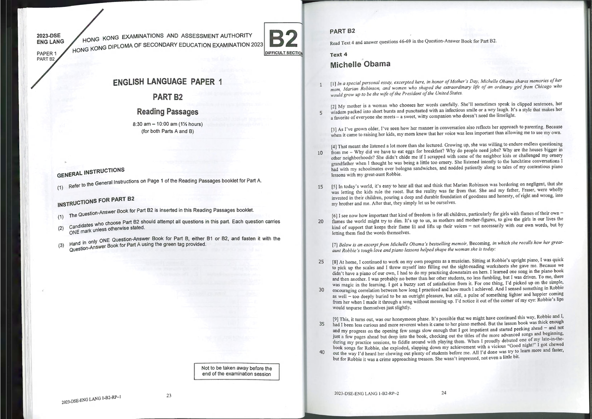 DSE 2023 English Language Paper 1 Part B2 Reading Passages - Studocu