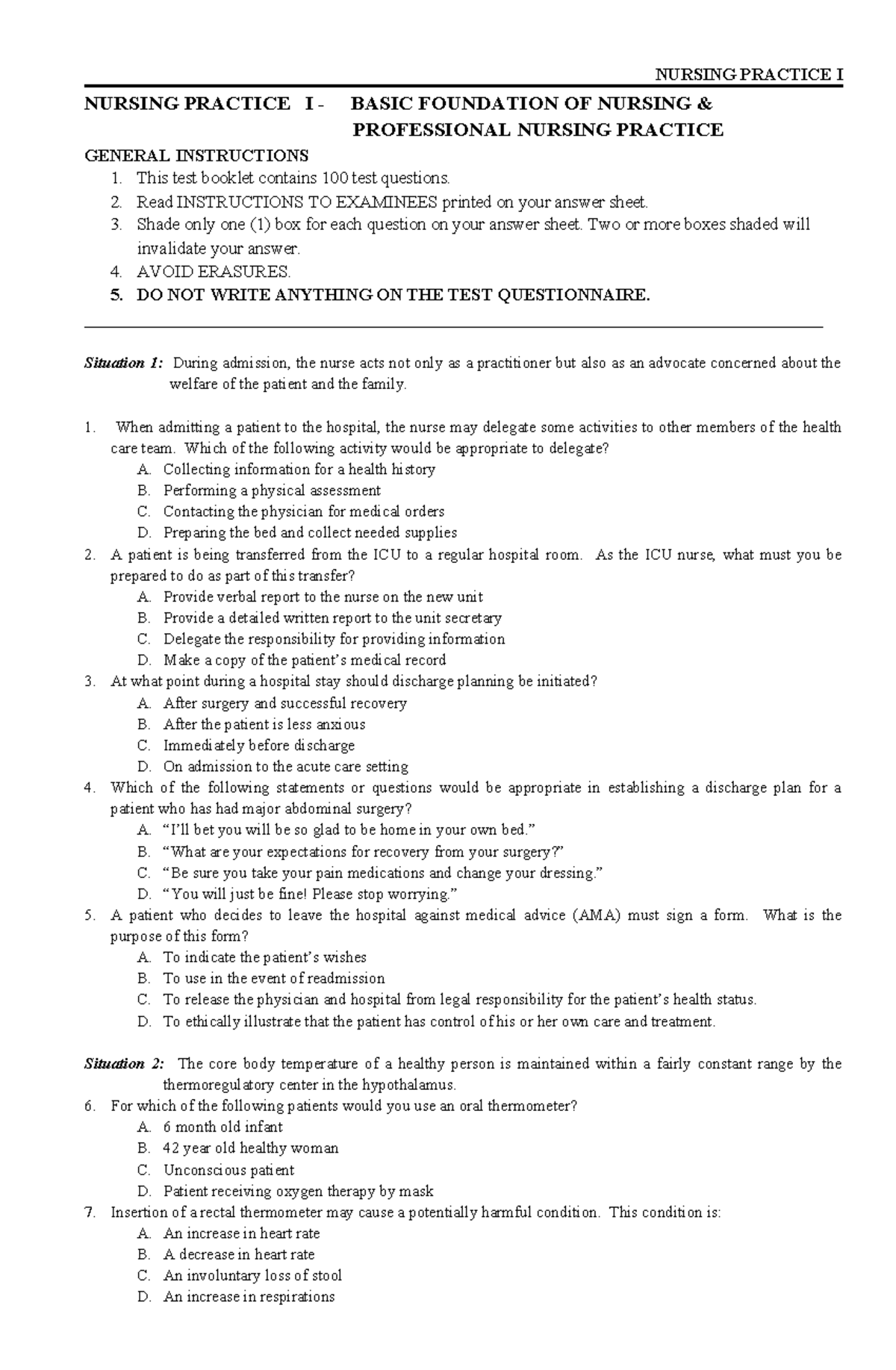 NP-1-Diagnostic - Previous PNLE Questions & Study Guide - Studocu